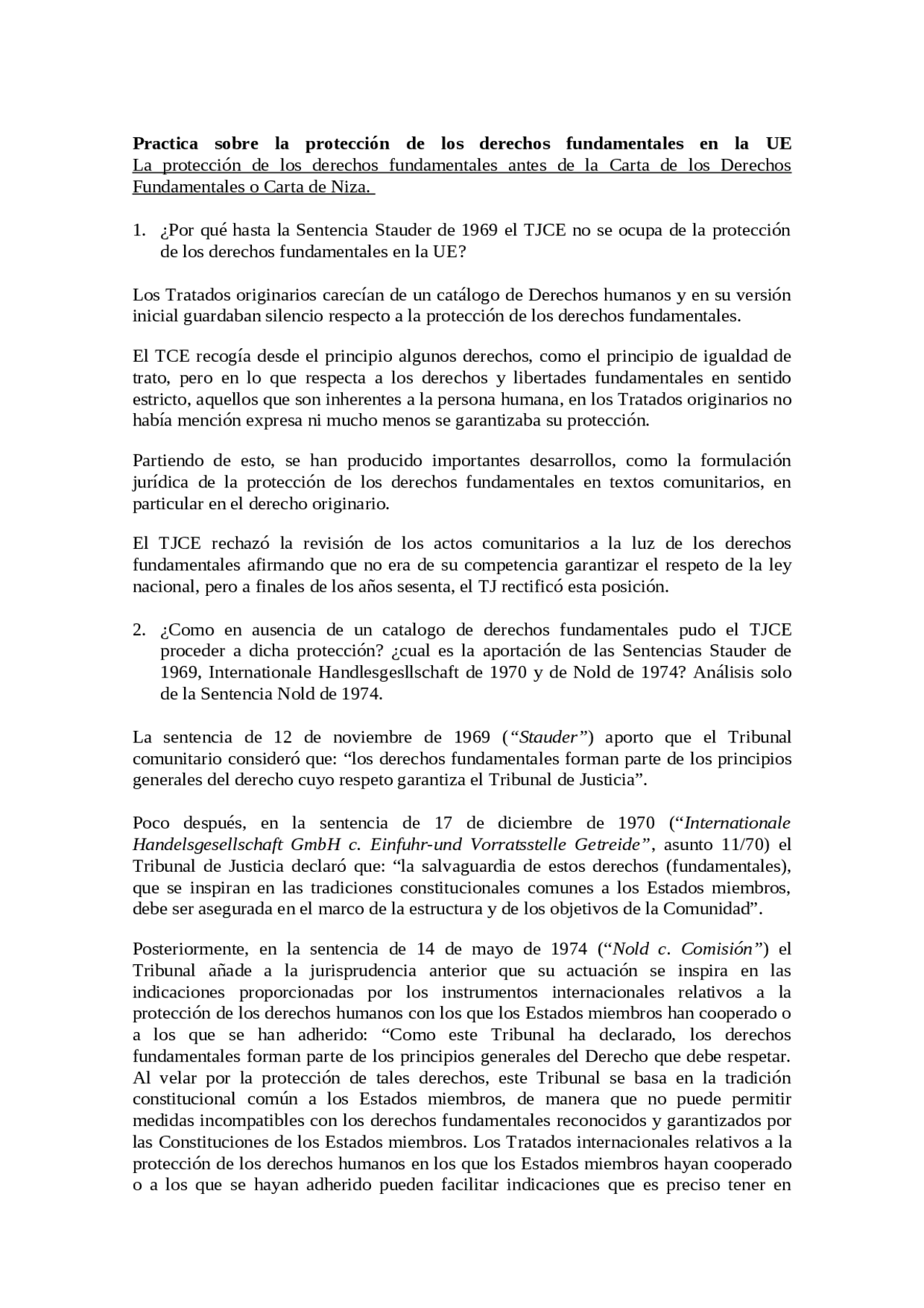 Practica de derecho comunitario - Docsity