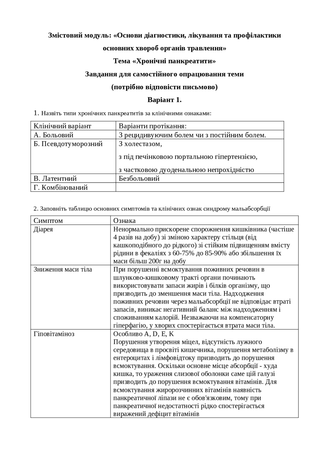 Хронічні панкреатити Шпаргалки Терапия Docsity