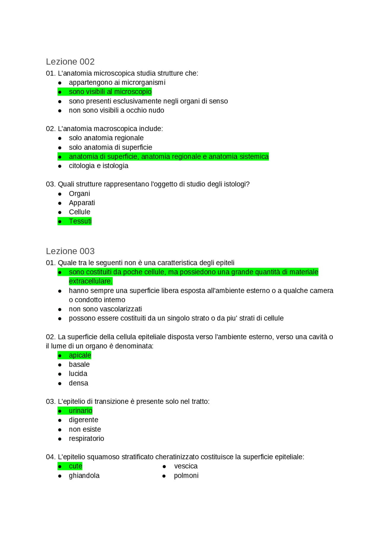 Paniere Anatomia Ecampus Domande E Risposte Chiuse Completo