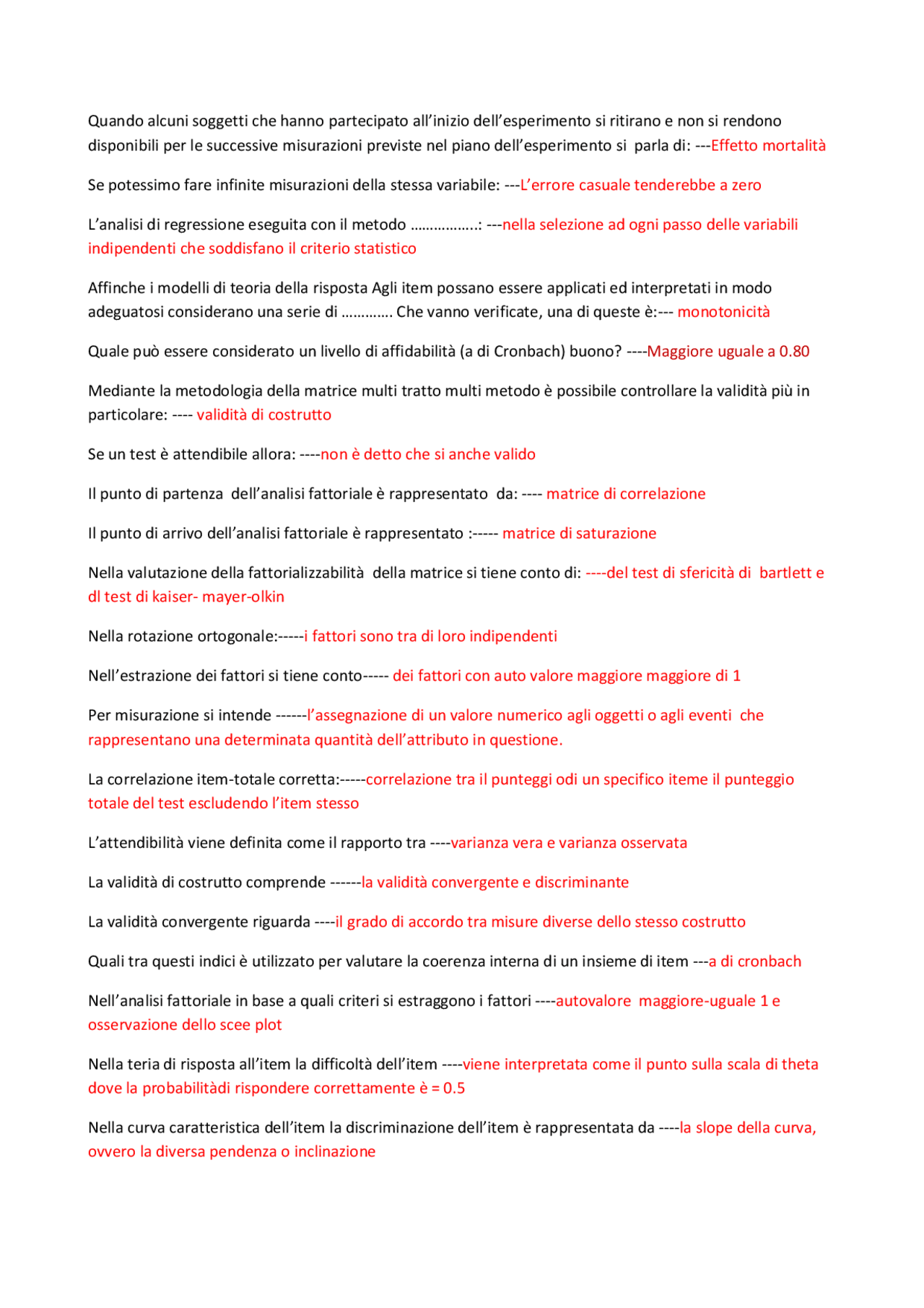 Risposte Dellesame Di Risposte Di Valutazione Neuro Cognitiva Docsity