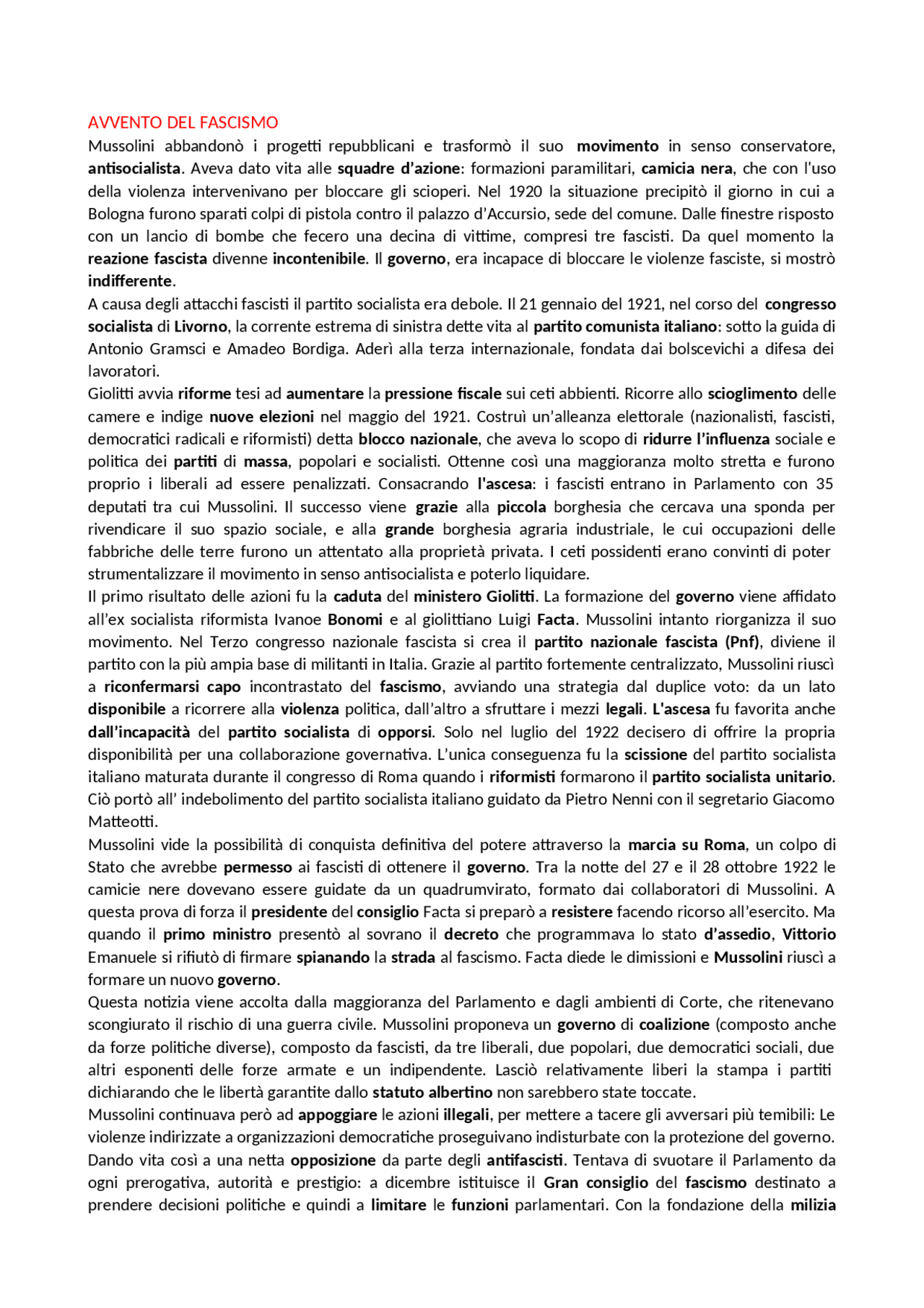 Ascesa Del Fascismo Docsity