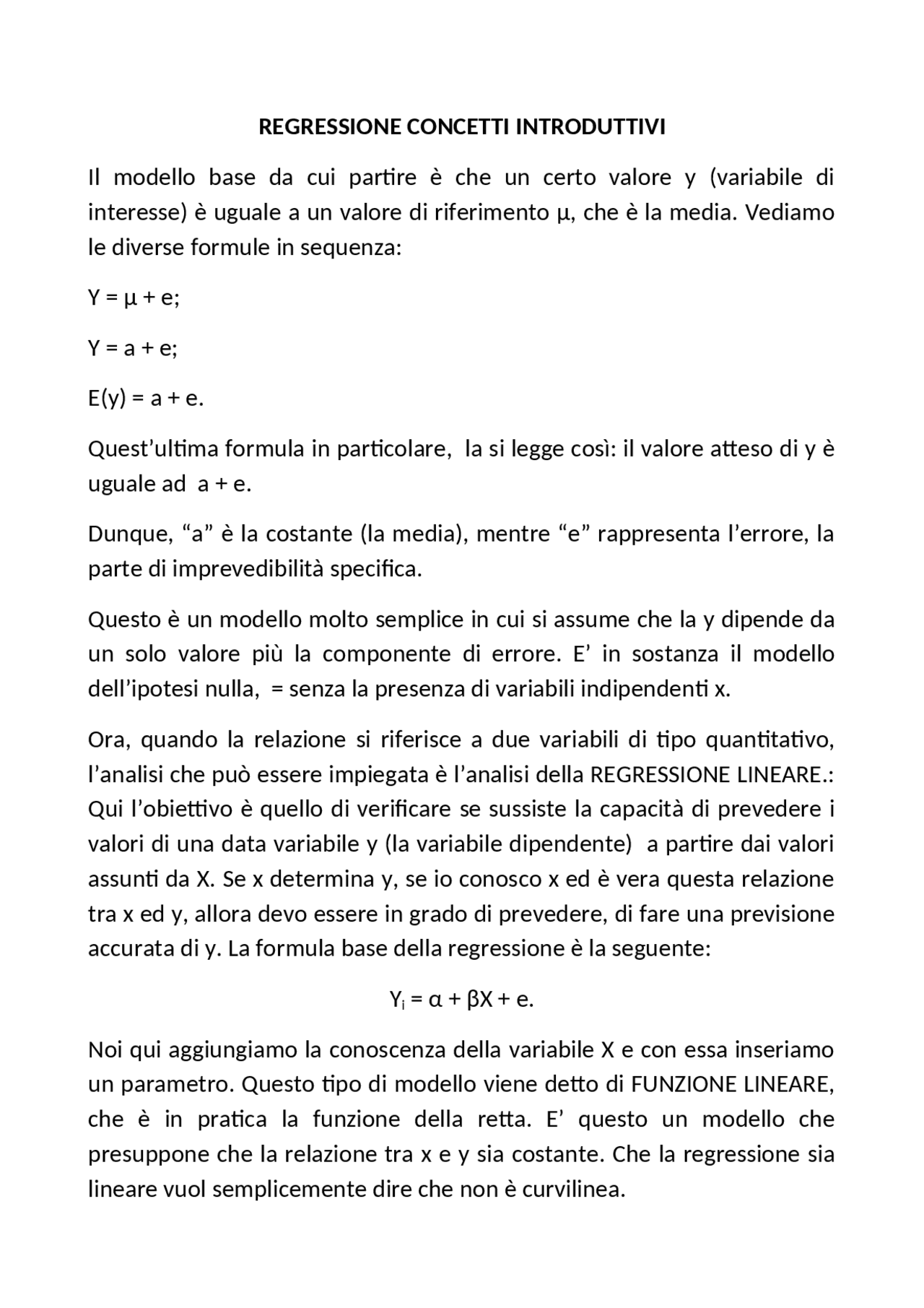 Appunti integrativi Esame Statistica - Lezione Regressione Concetti introduttivi -Prof Senese ...