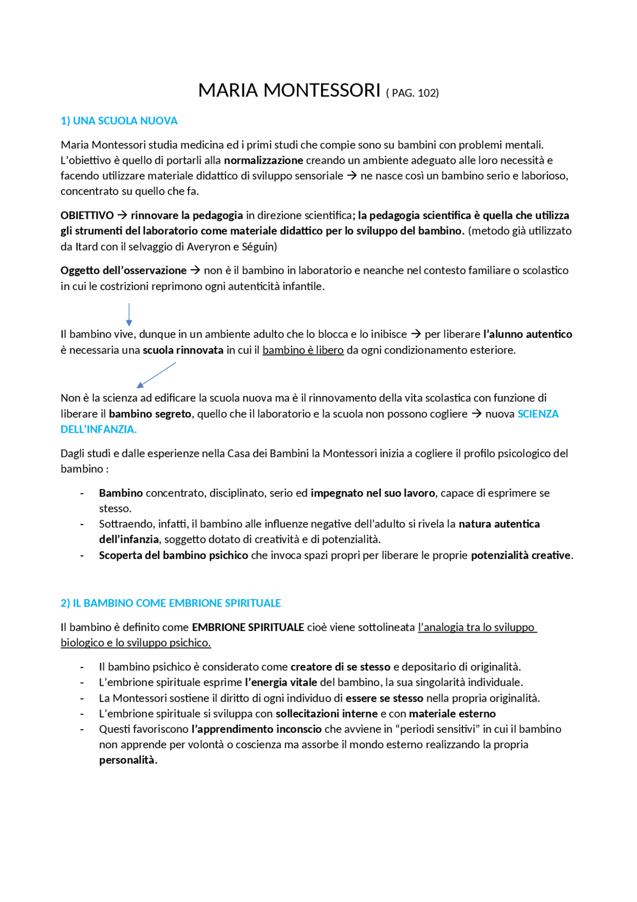 Schema Maria Montessori Docsity