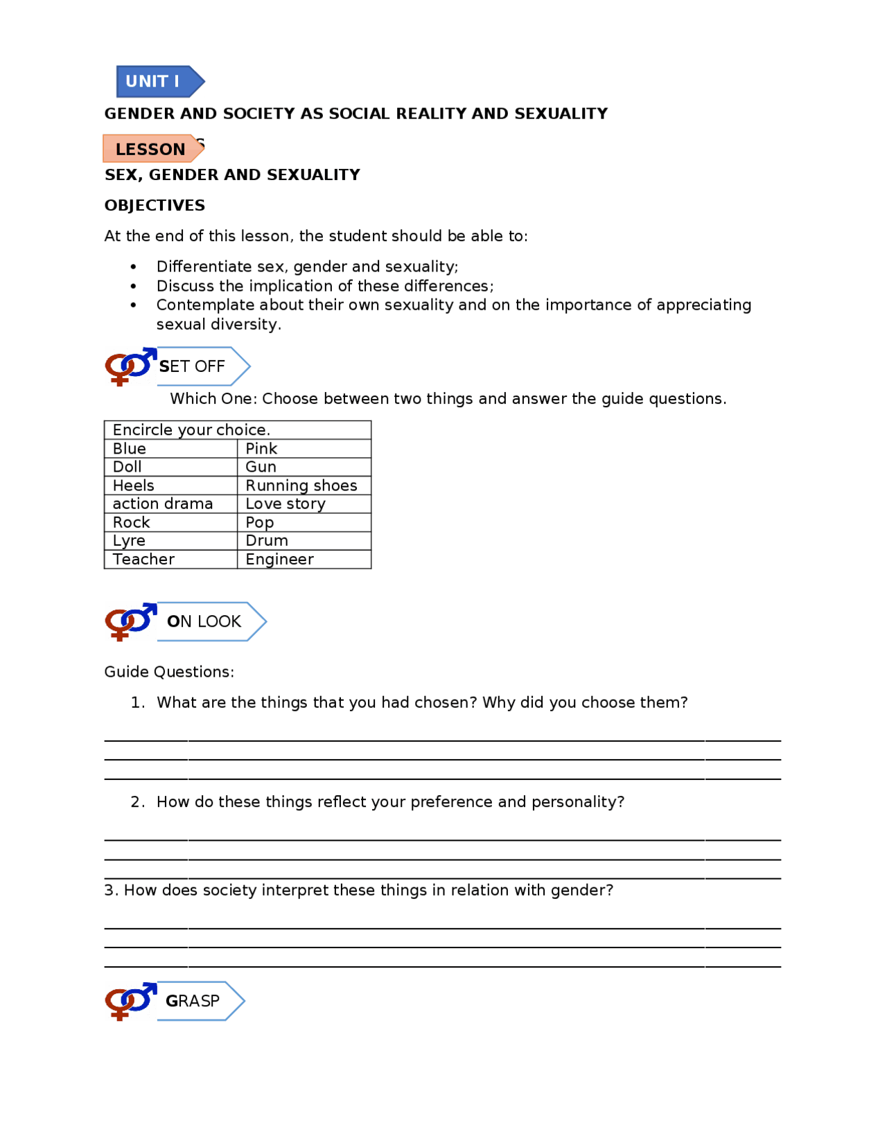CHAPTER 1 LESSON 1 GENDERAND SEXUALITY | Lecture notes Gender ...