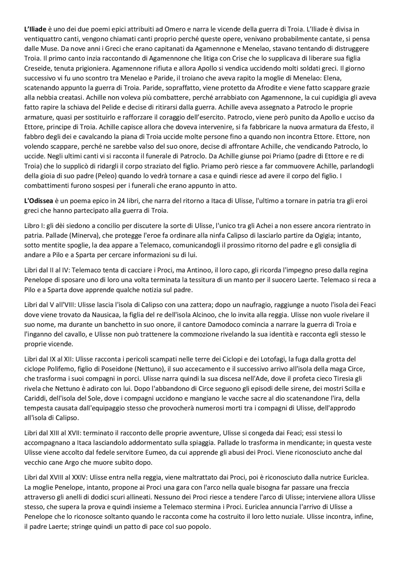 Riassunto Iliade Odissea Eneide Docsity