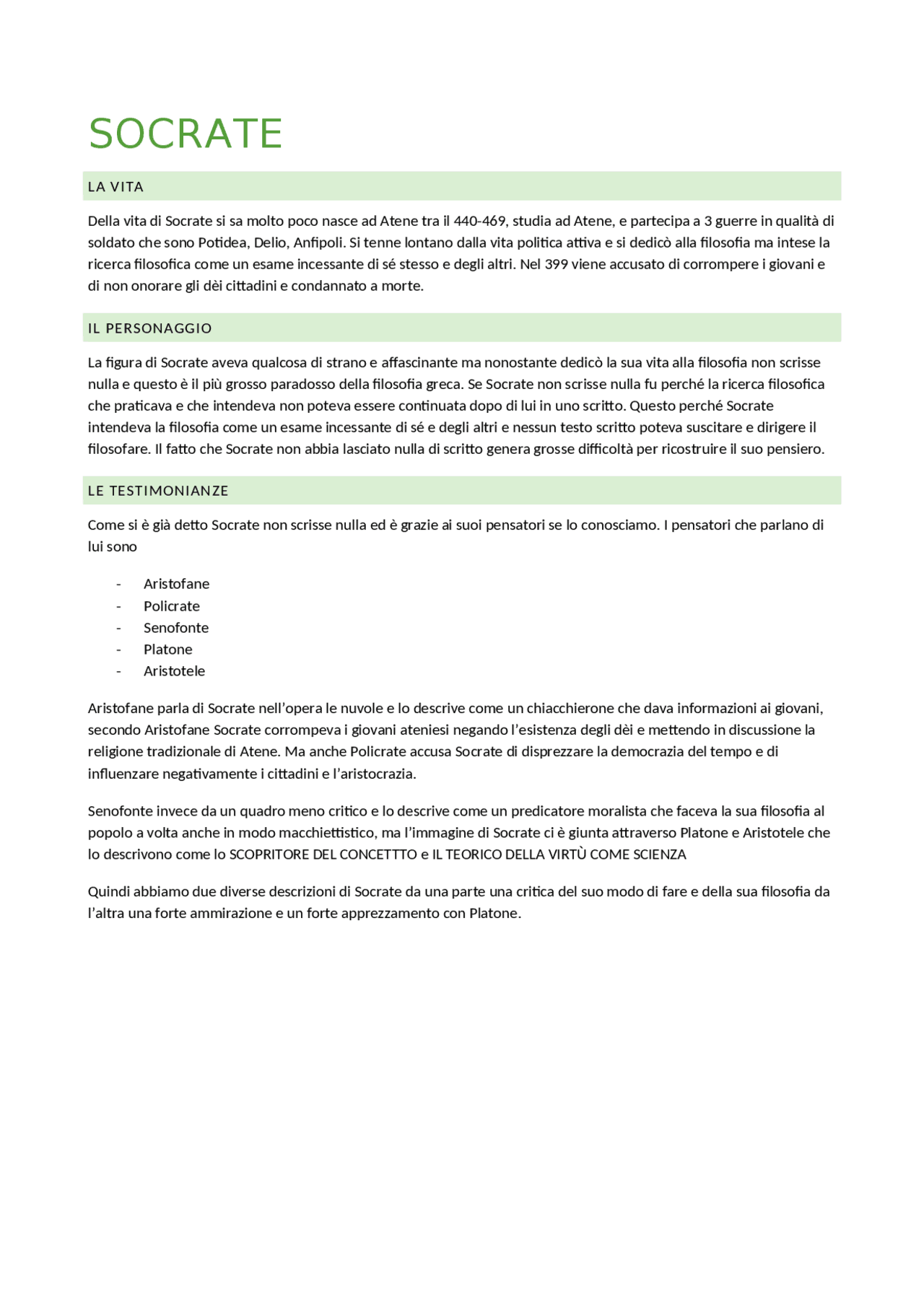 Riassunto su Socrate - Docsity