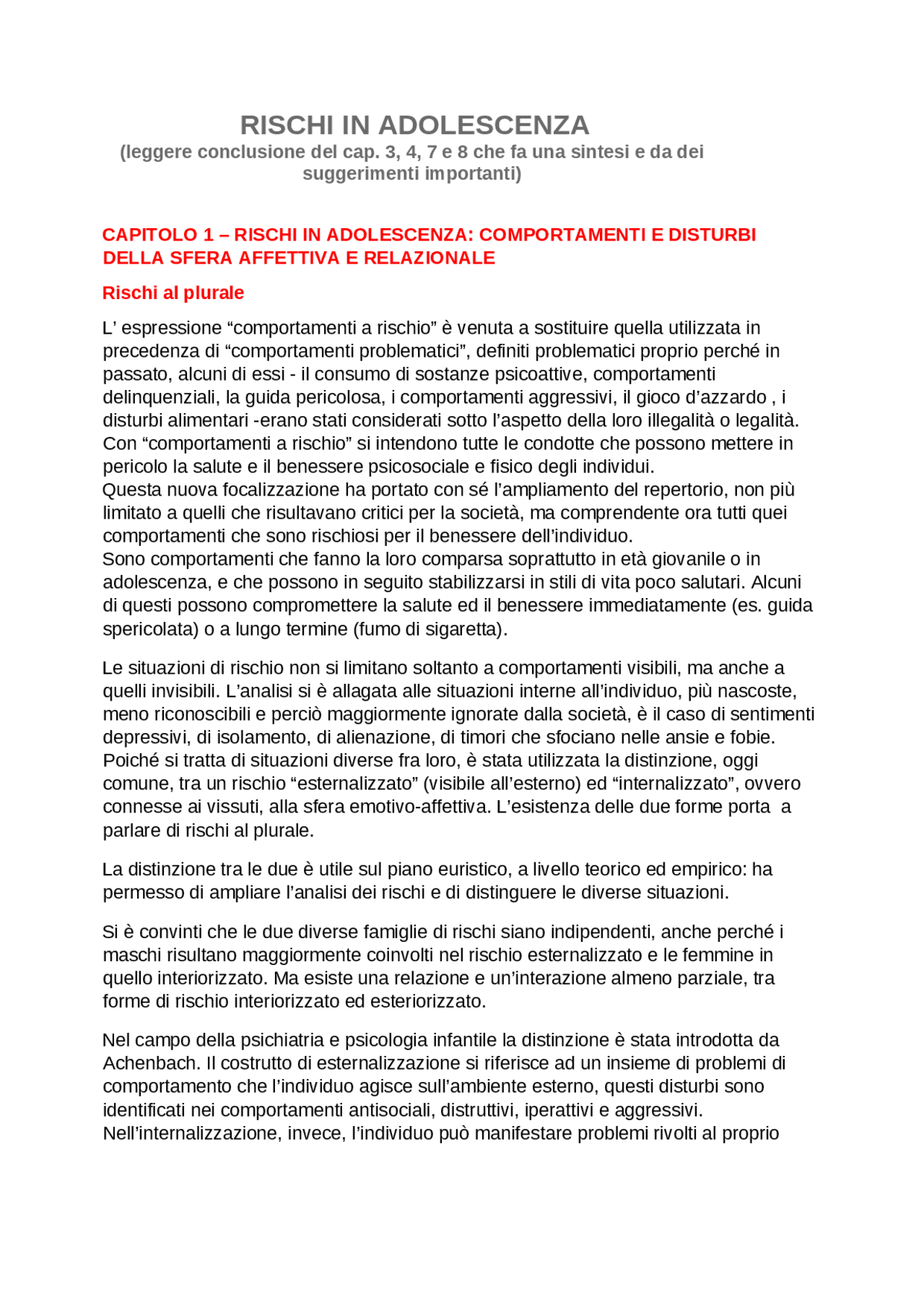 Rischi In Adolescenza Docsity