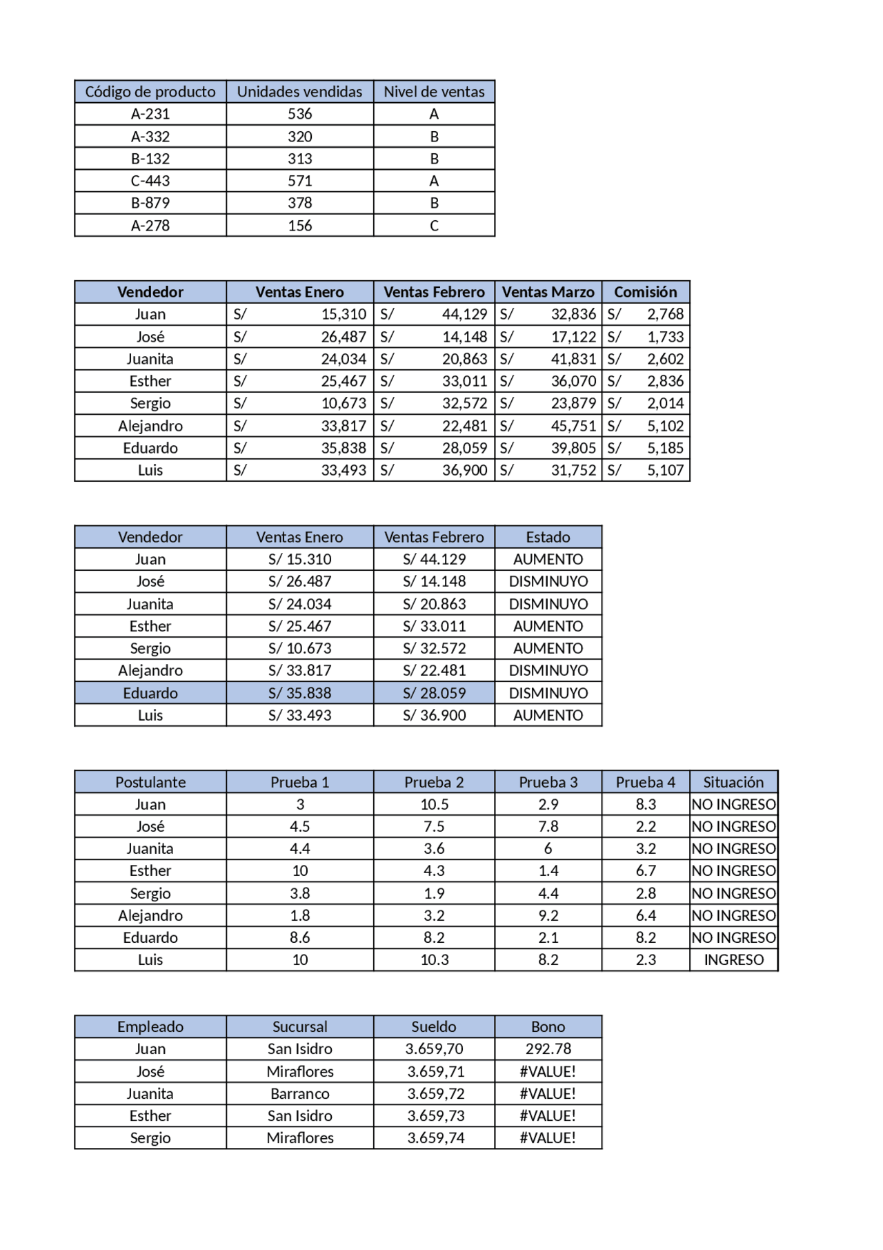 Ejercicios De Excel Basico Docsity