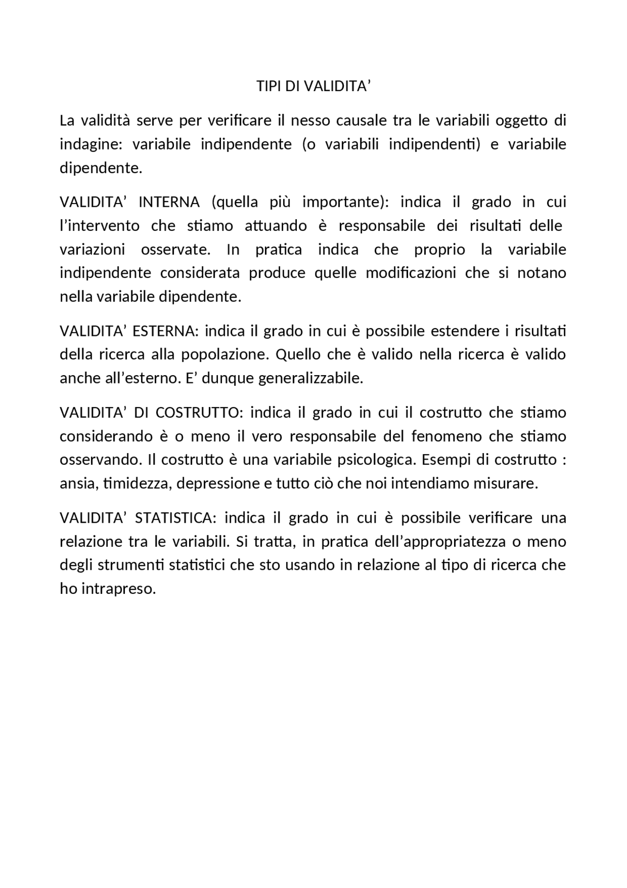 Appunti Integrativi Esame Statistica Lezione Tipi Di Validità Prof