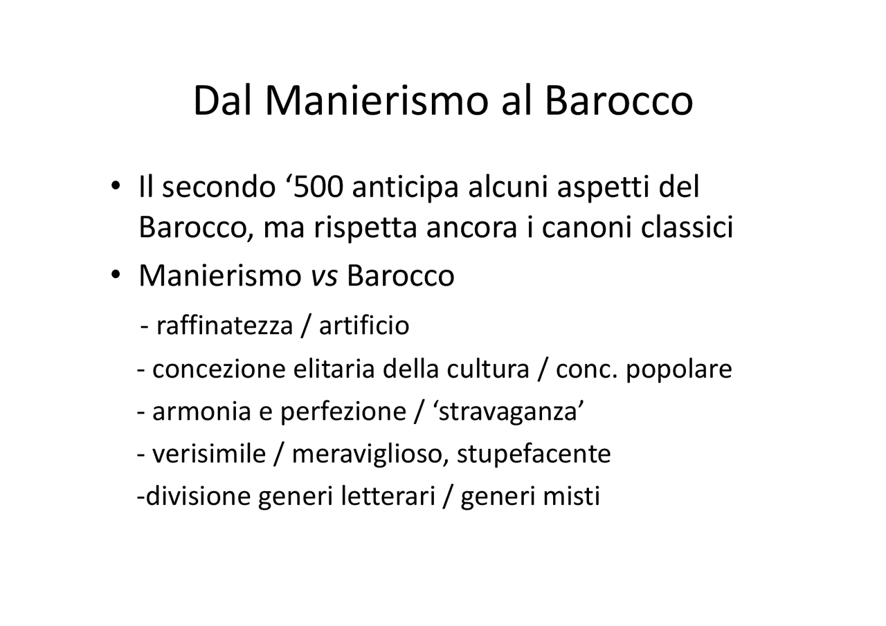 Manierismo, Barocco, Illuminismo - Docsity
