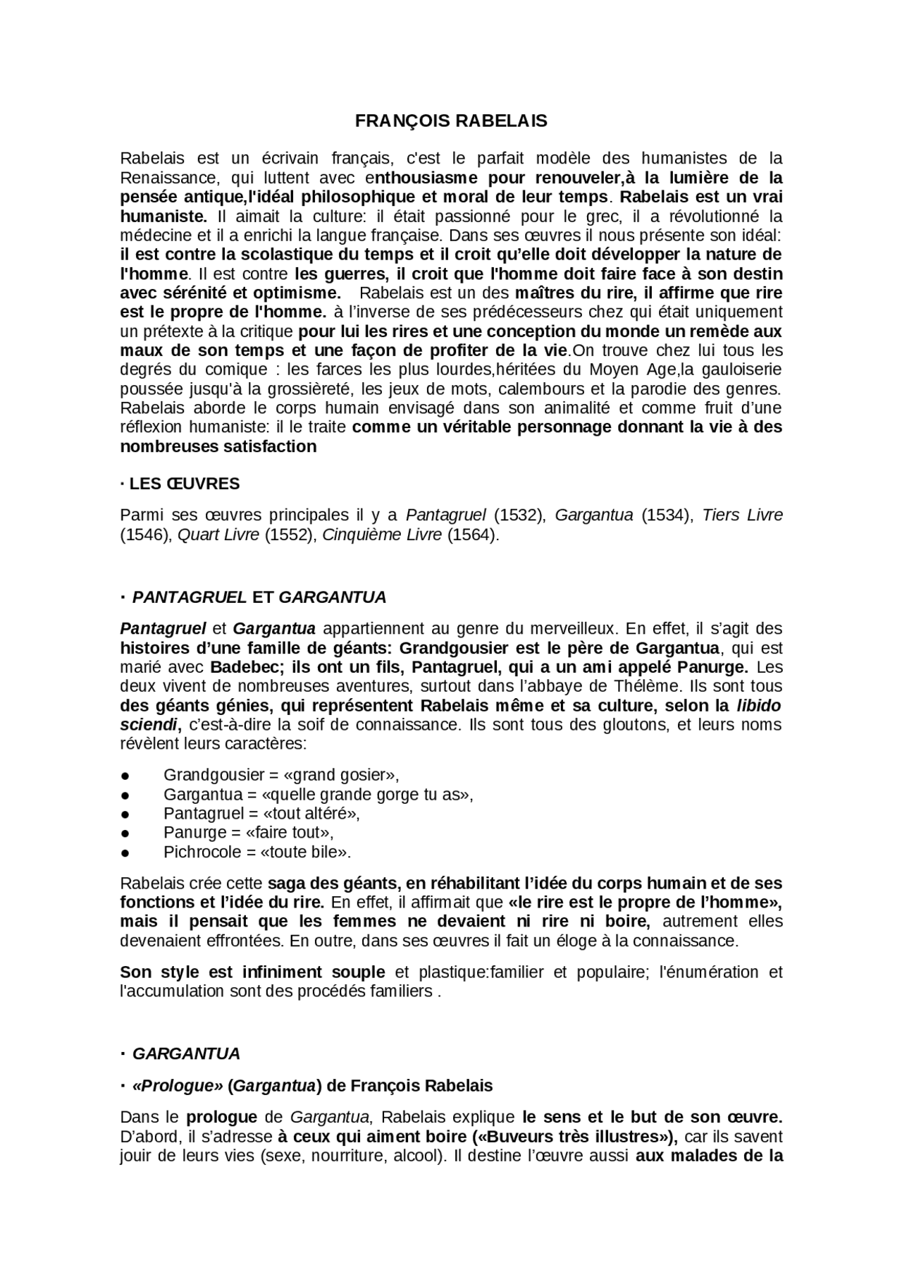 Francois Rabelais Vie Appunti Di Francese Docsity