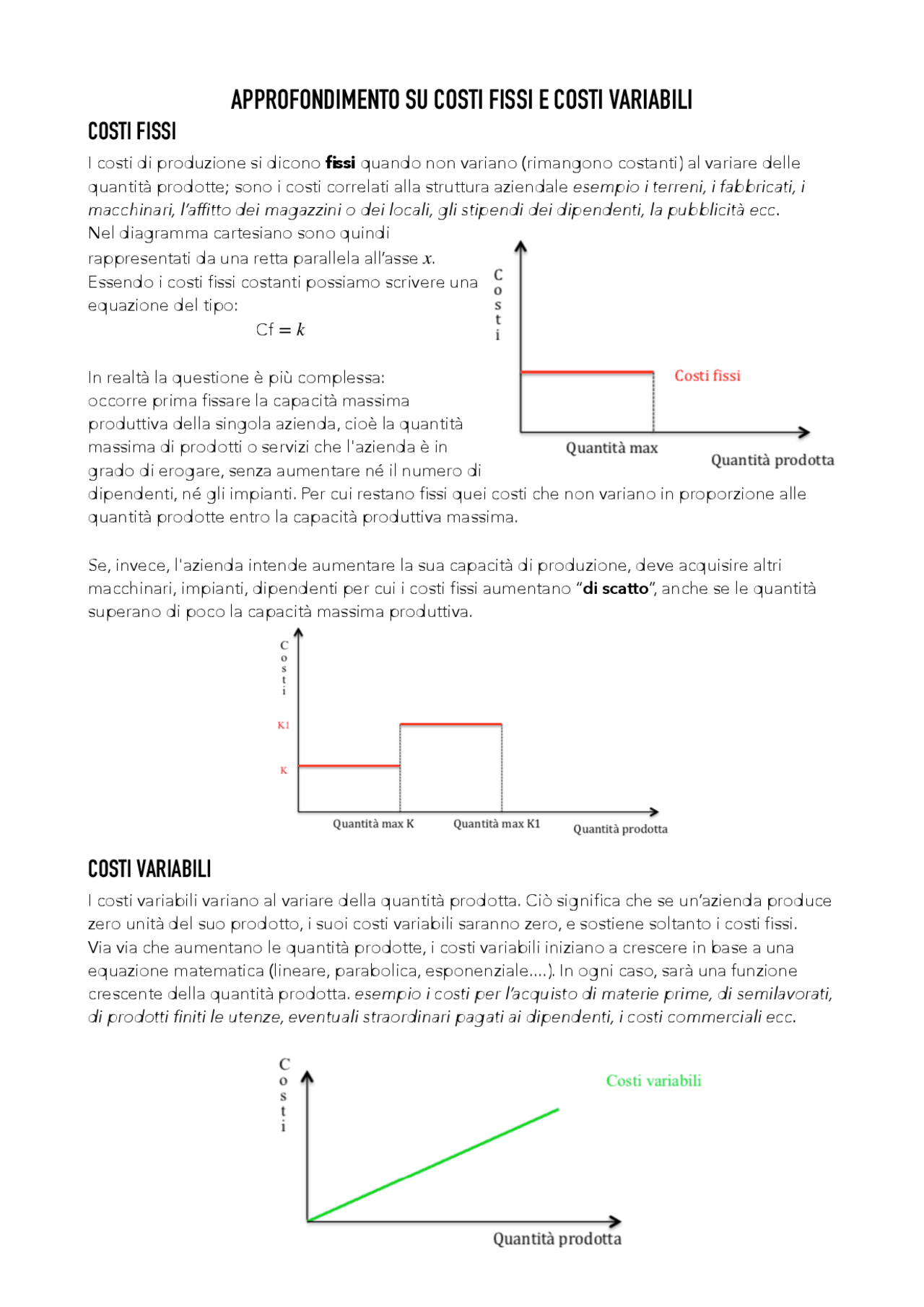 Costi Fissi E Variabili Approfondimento Docsity