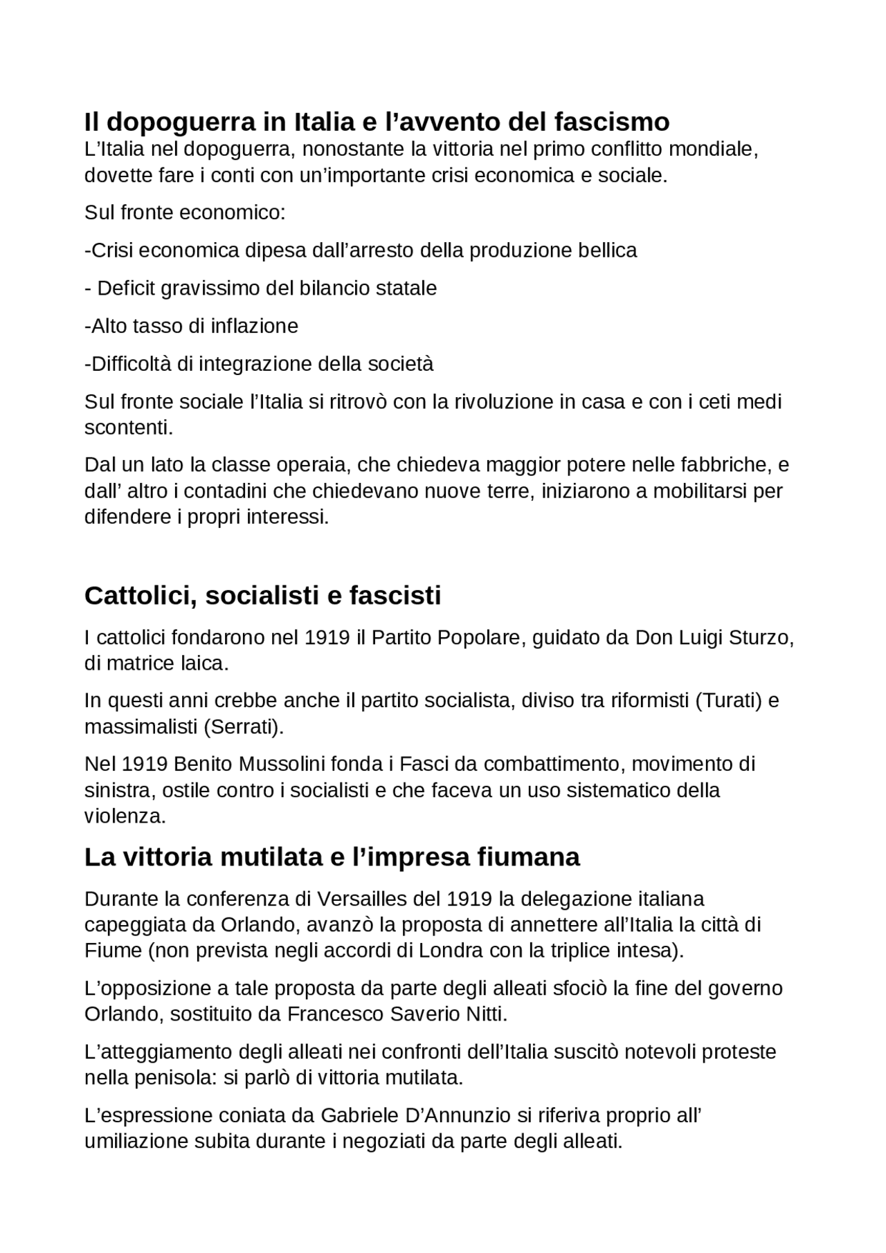 Lascesa Del Fascismo Docsity