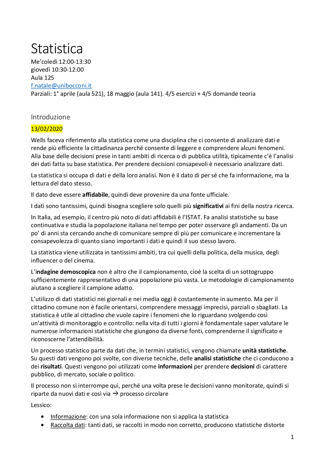 Appunti Statistica Iulm Docsity