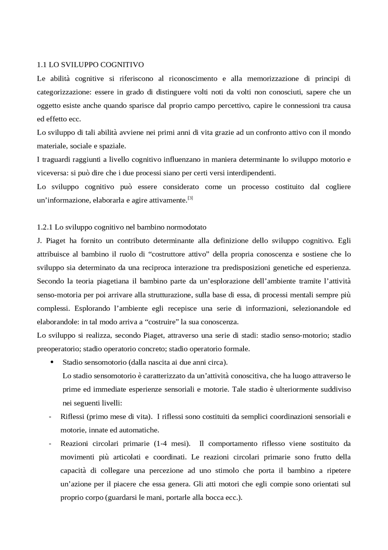 Lo Sviluppo Cognitivo Docsity