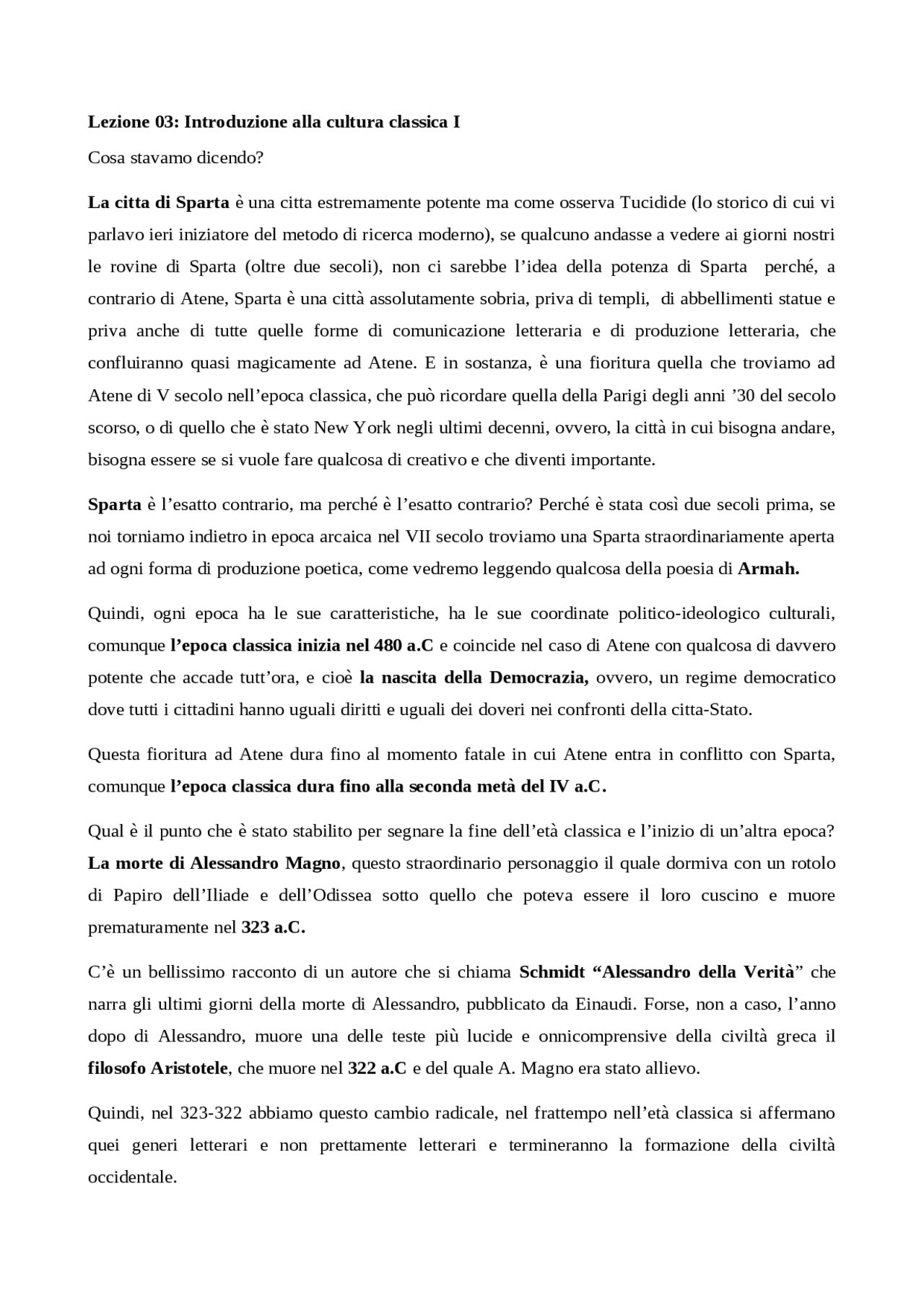 LETTERATURA GRECA - LEZIONE 3 - Docsity