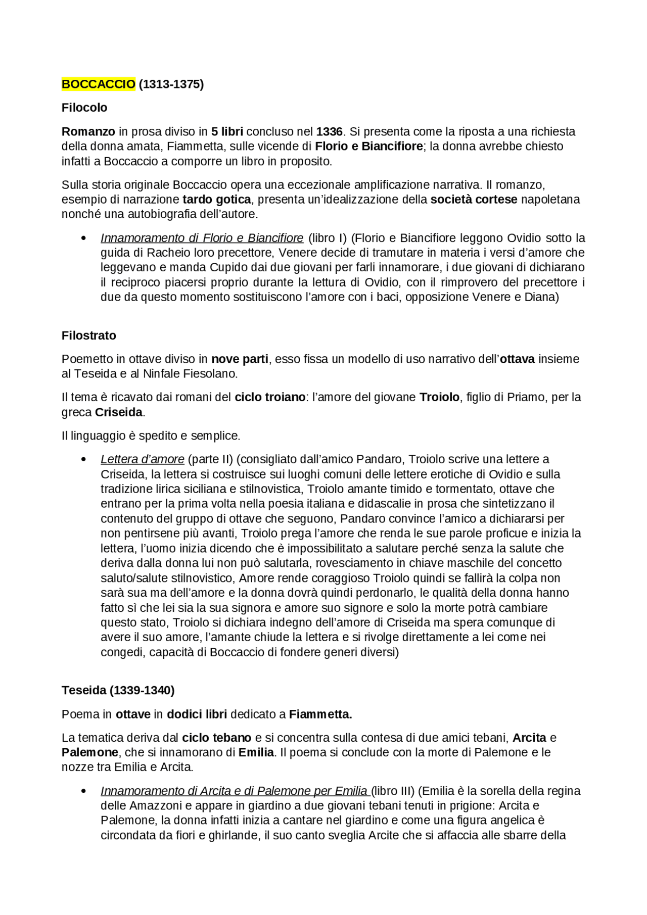 BOCCACCIO: Filocolo, Filostrato, Teseida, Ninfale Fiesolano, Elegia di ...