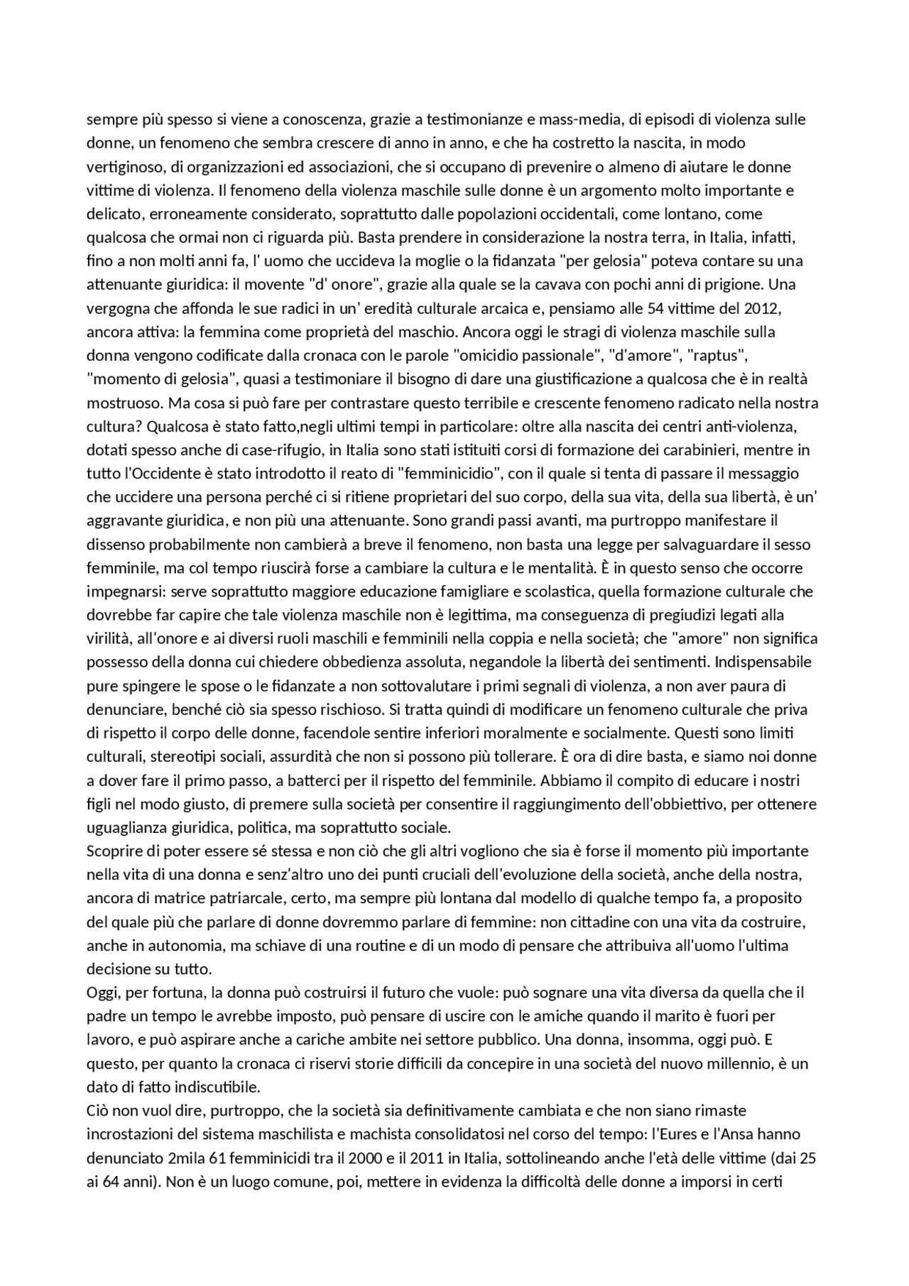 Violenza Sulle Donne Spunti Per Un Tema Docsity