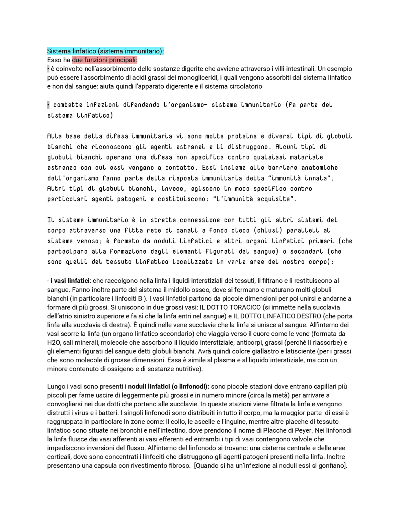 Sistema Immunitario Sistema Linfatico Docsity