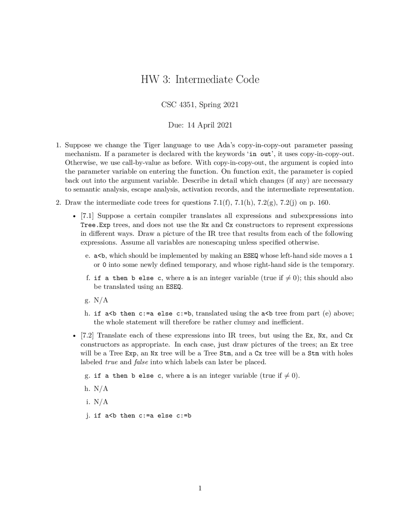 LSU csc 4351 hw3 baum | Exercises Computer Science | Docsity