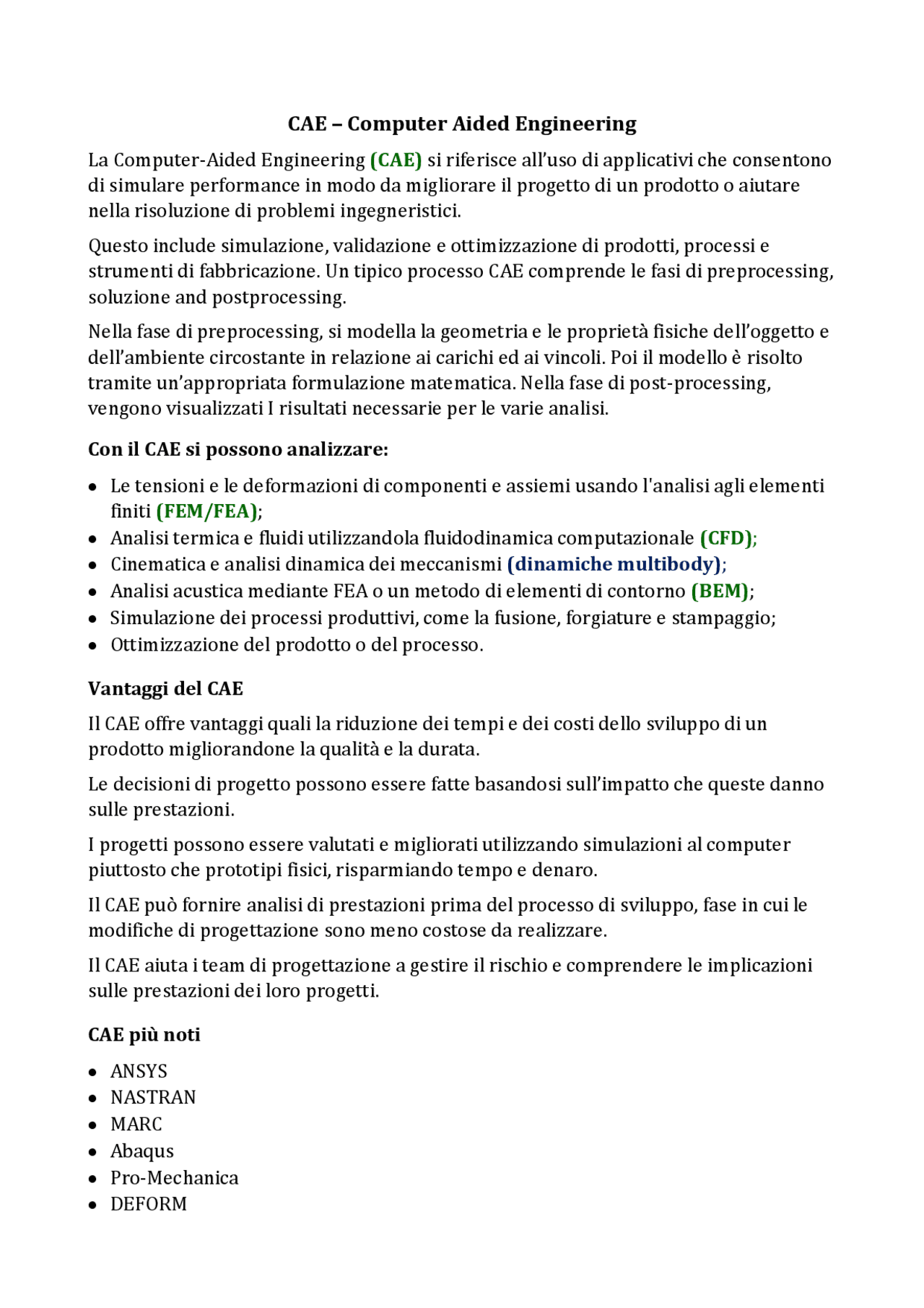 CAE Computer Aided Engineering - Docsity