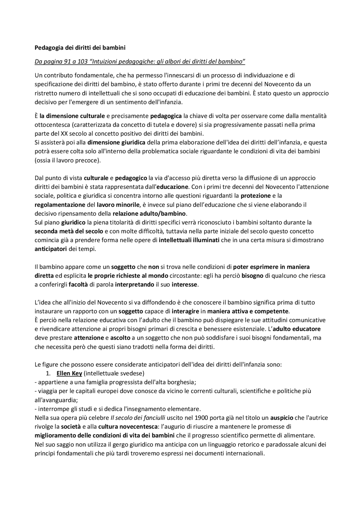 Riassunti libro Pedagogia e diritti dei bambini, Macinai - Docsity