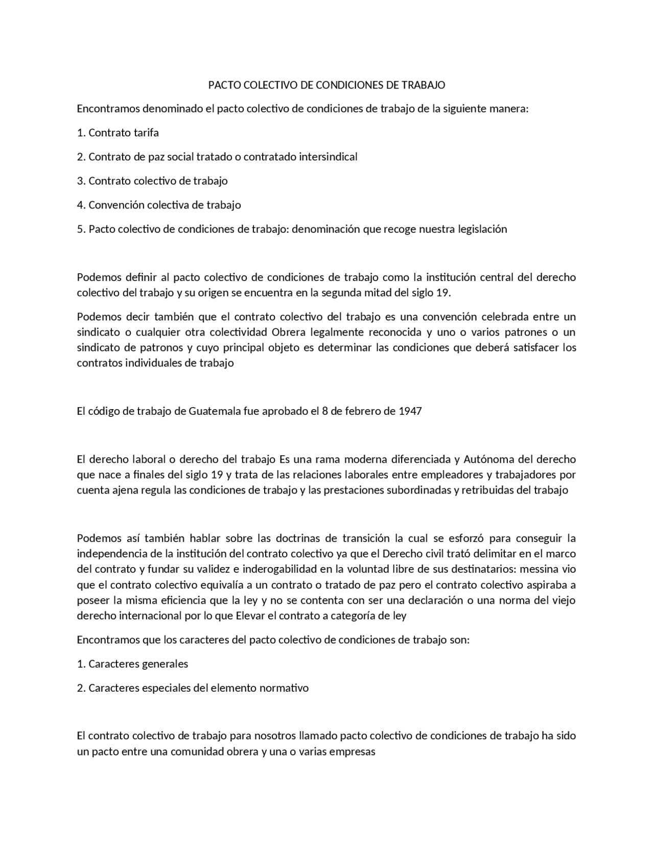 Pacto colectivo de condiciones de trabajo - Docsity