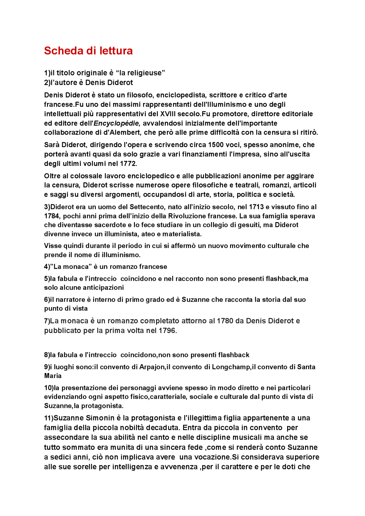 La Monaca Di Diderot Scheda Di Lettura Docsity