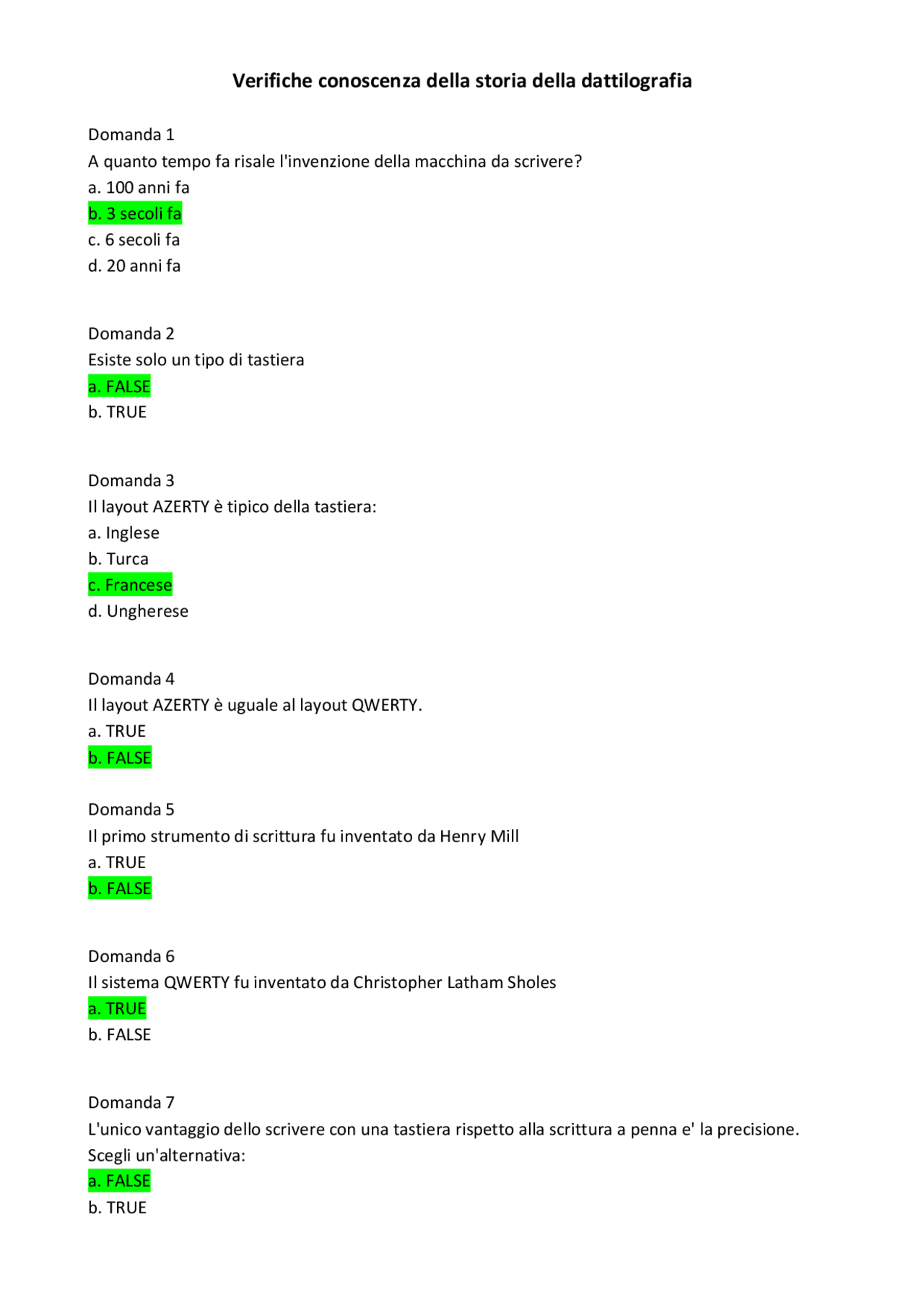 Test Dattilografia Informatica Docsity