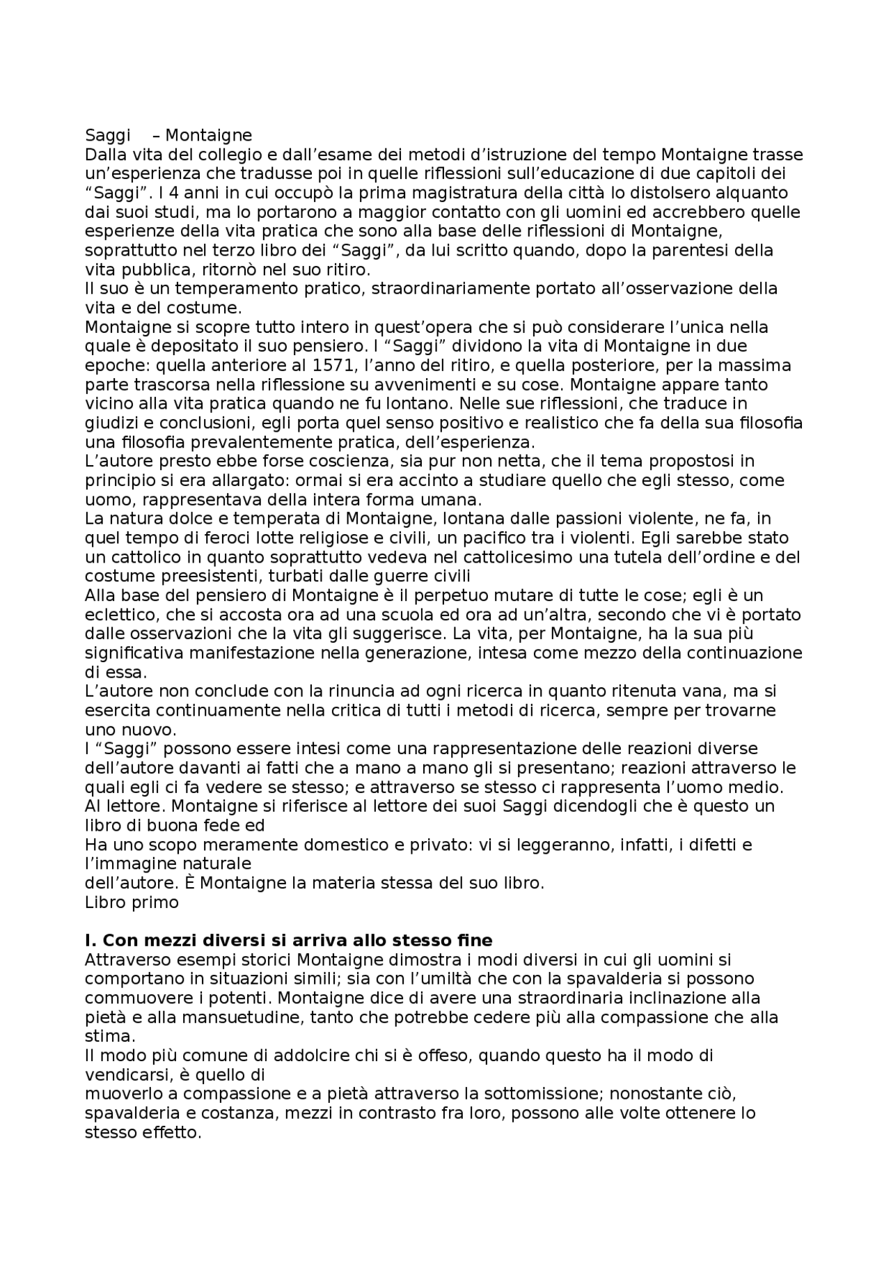 Concetti Più Importanti Dei Saggi Di Montaigne Docsity