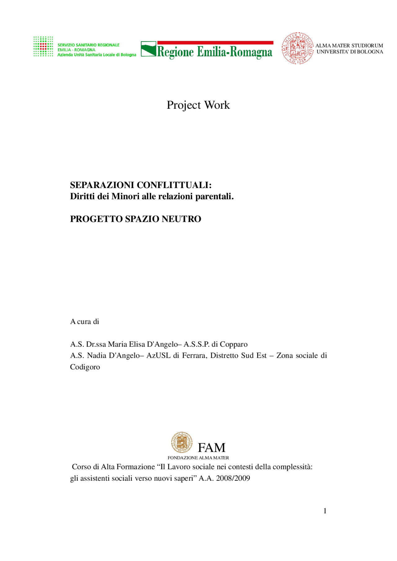 Esempio Project Work Assistente Sociale Docsity
