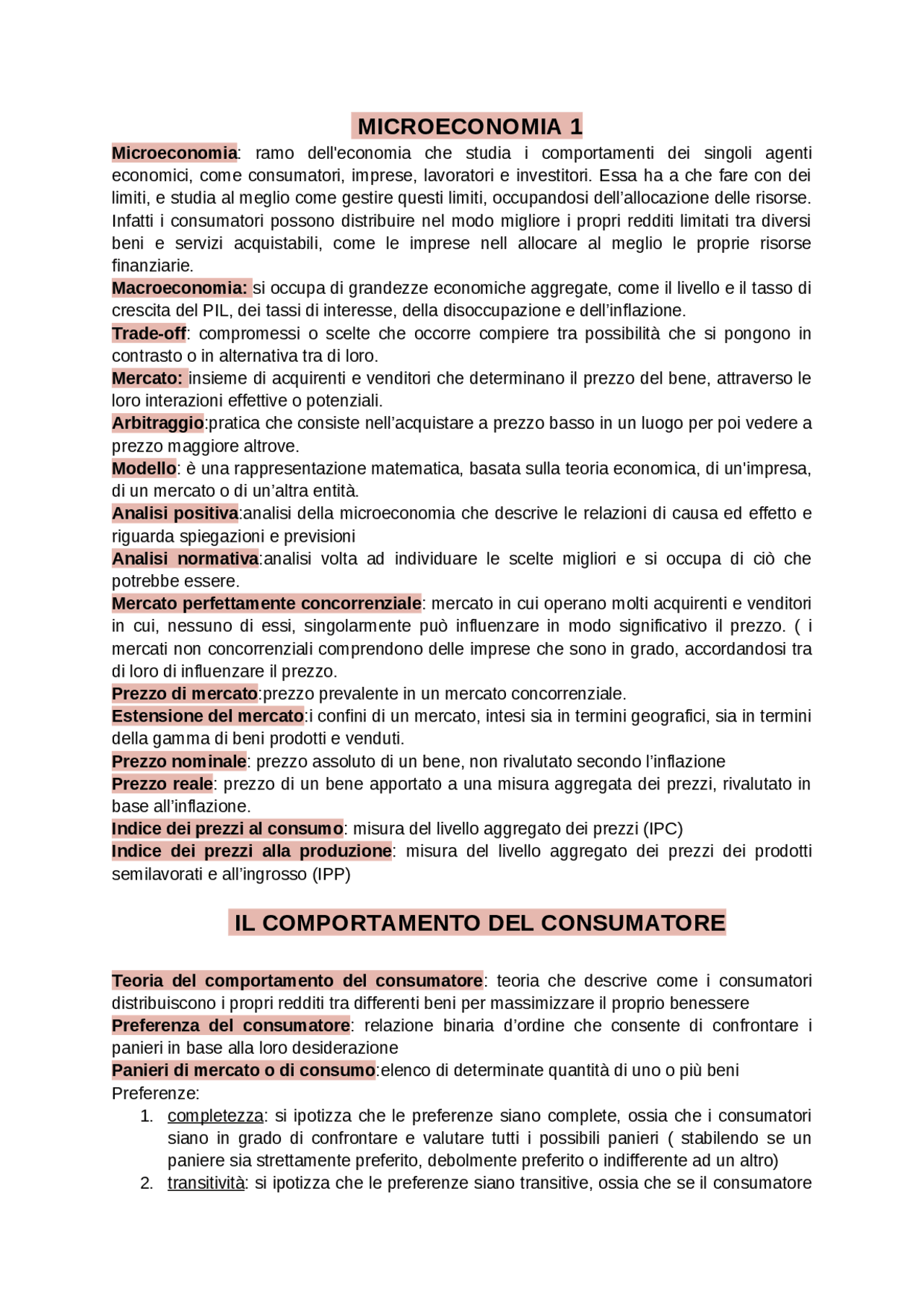 Riassunto Microeconomia Docsity
