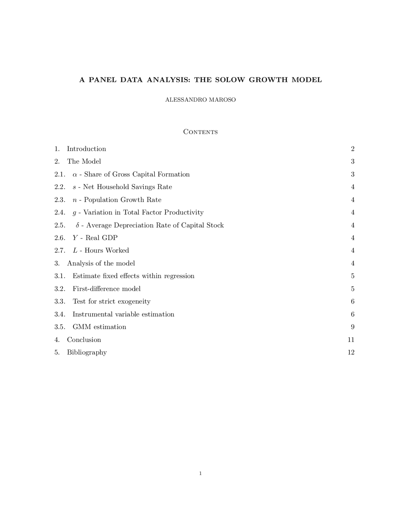 A Panel Data Analysis The Solow Growth Model Docsity