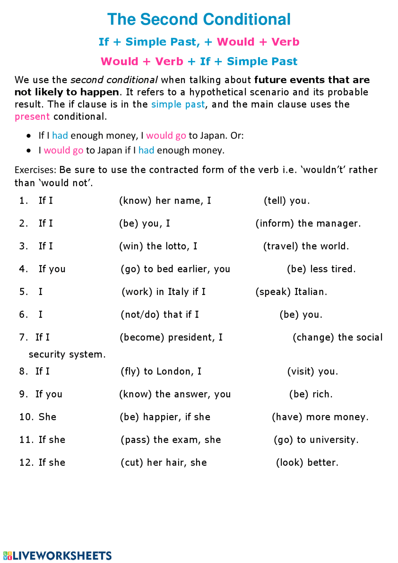 Second Conditional Homework Docsity