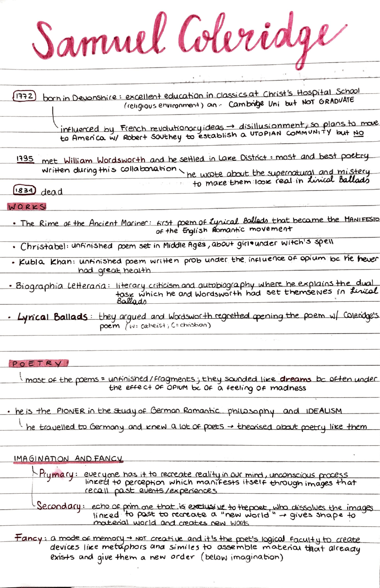 Samuel Coleridge and his poetry - Docsity