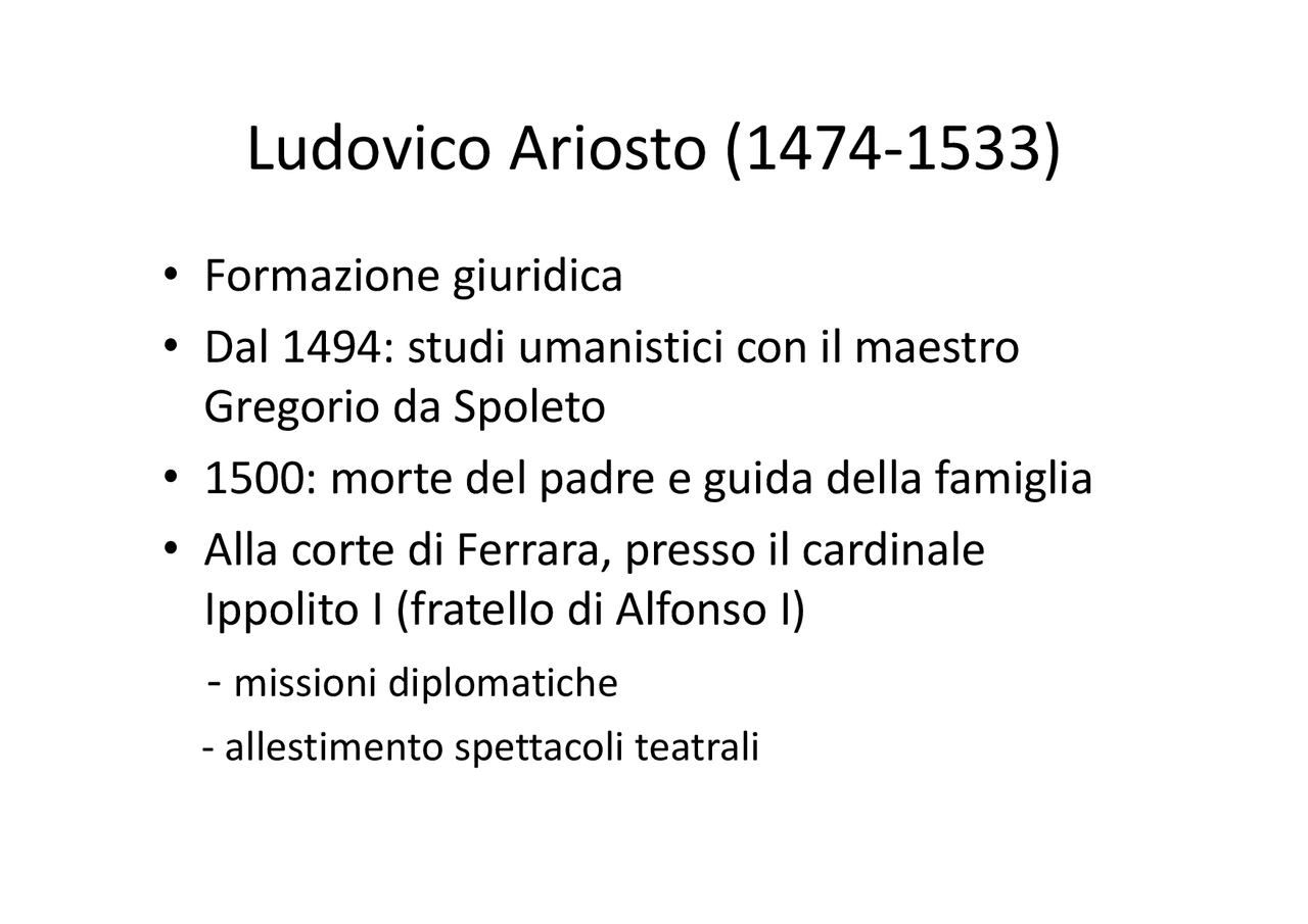 Ludovico Ariosto E Torquato Tasso Docsity