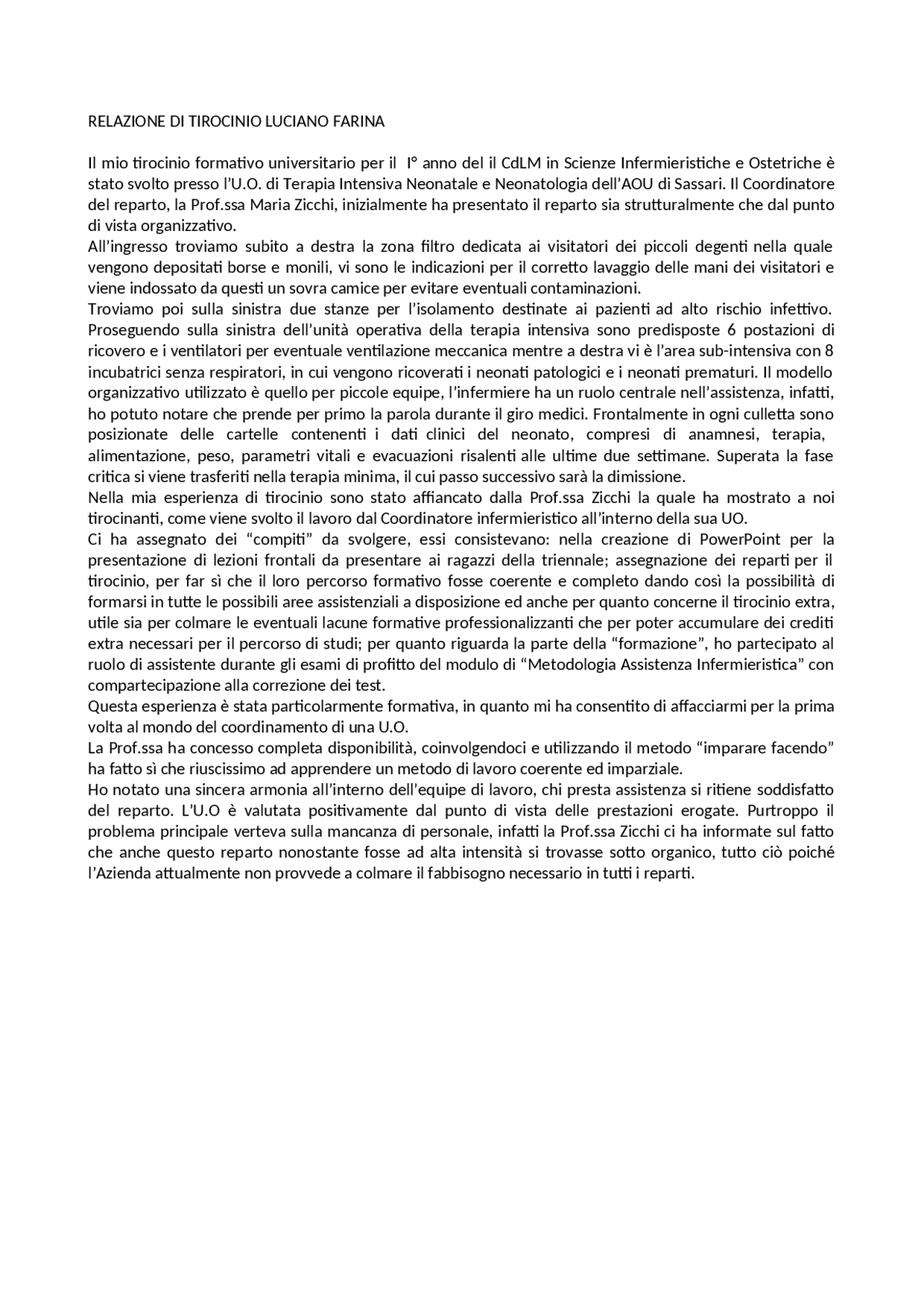 Modello Di Relazione Infermieristica