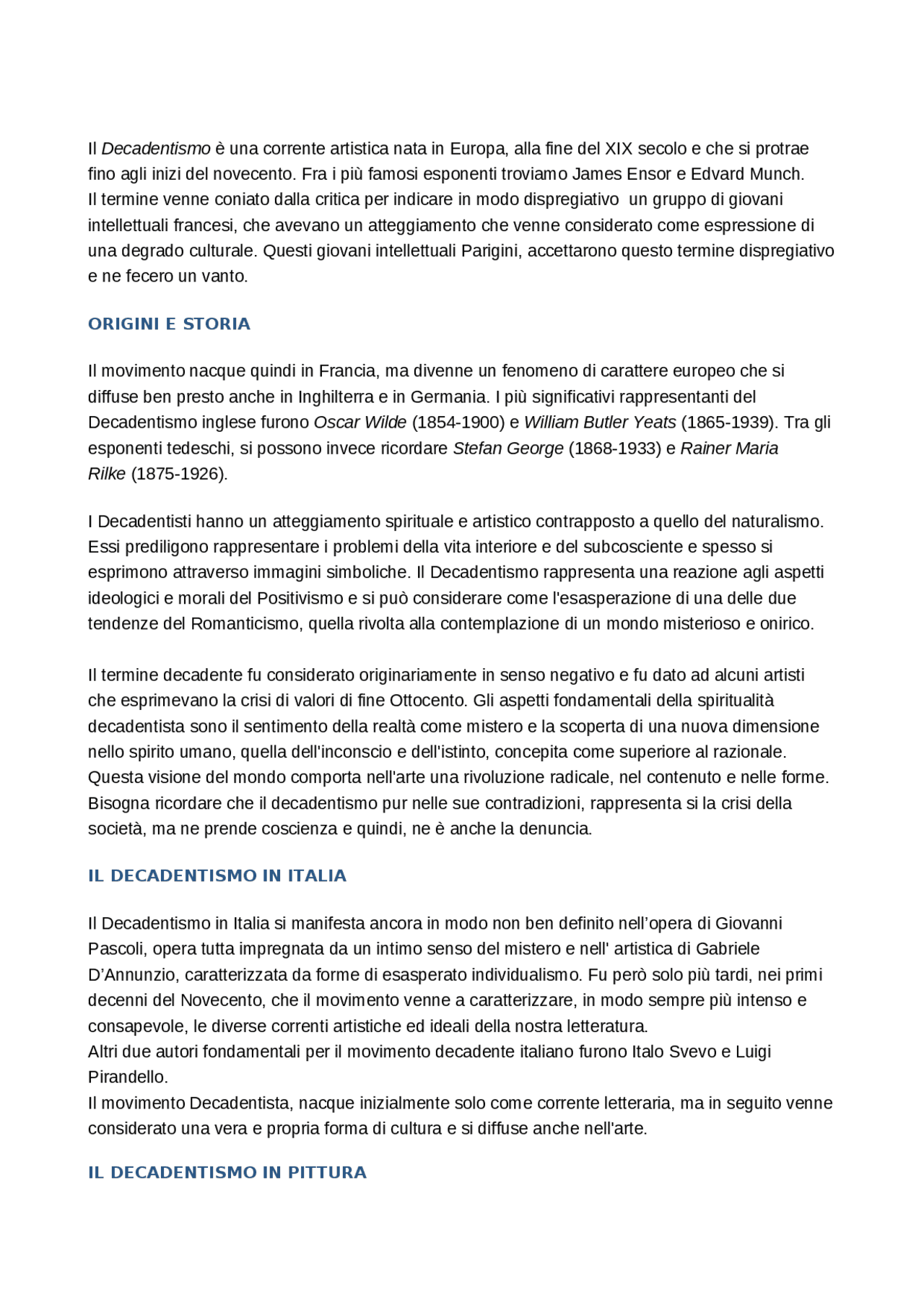 Appunti Sul Decadentismo Docsity