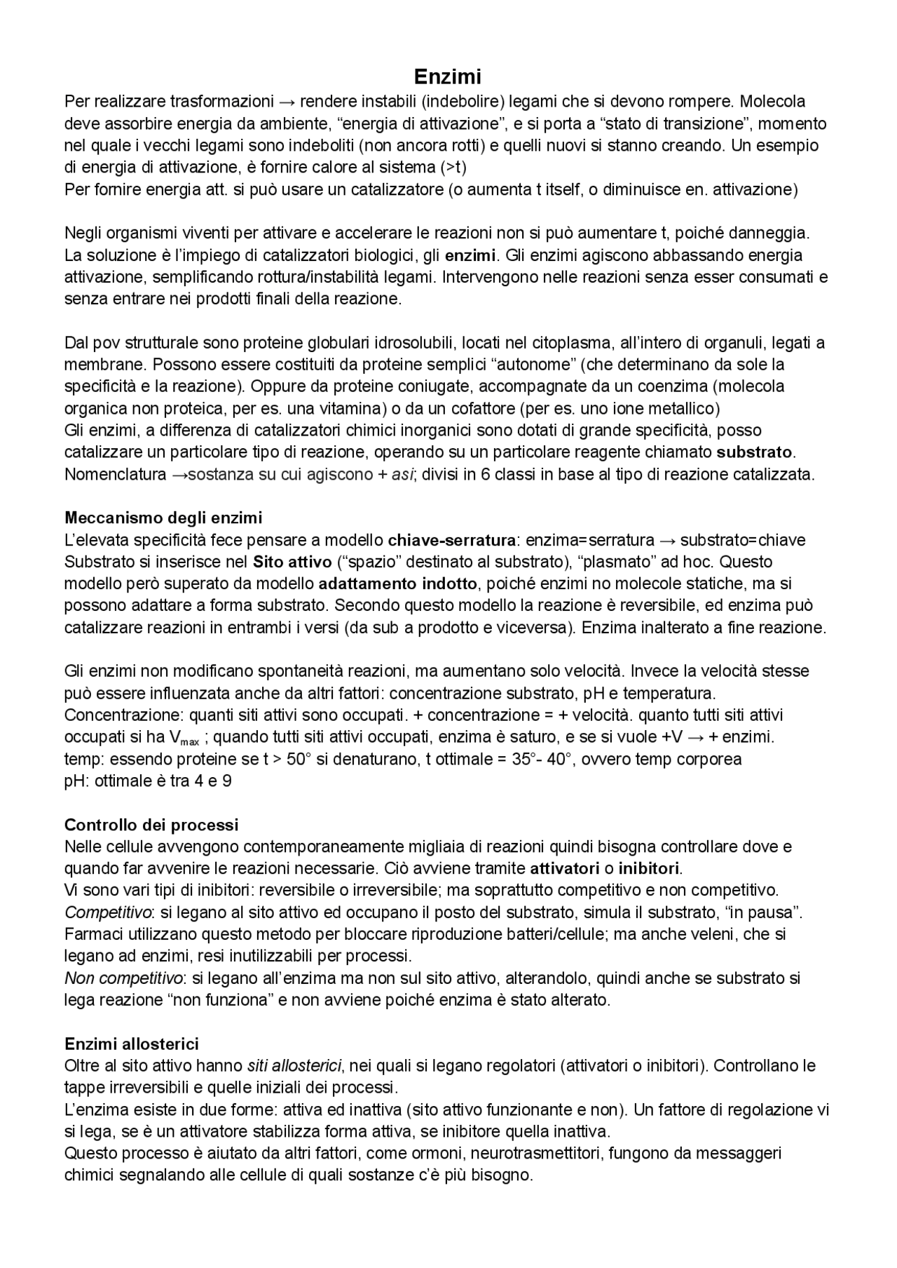Chimica Enzimi Metabolismo Docsity
