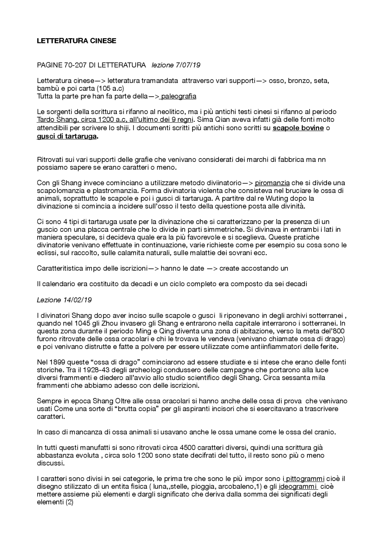 Appunti Letteratura Cinese 1 Docsity