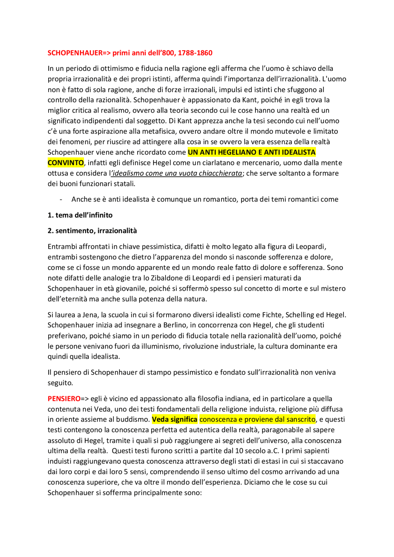 Schopenhauer Appunti 5 Liceo Docsity