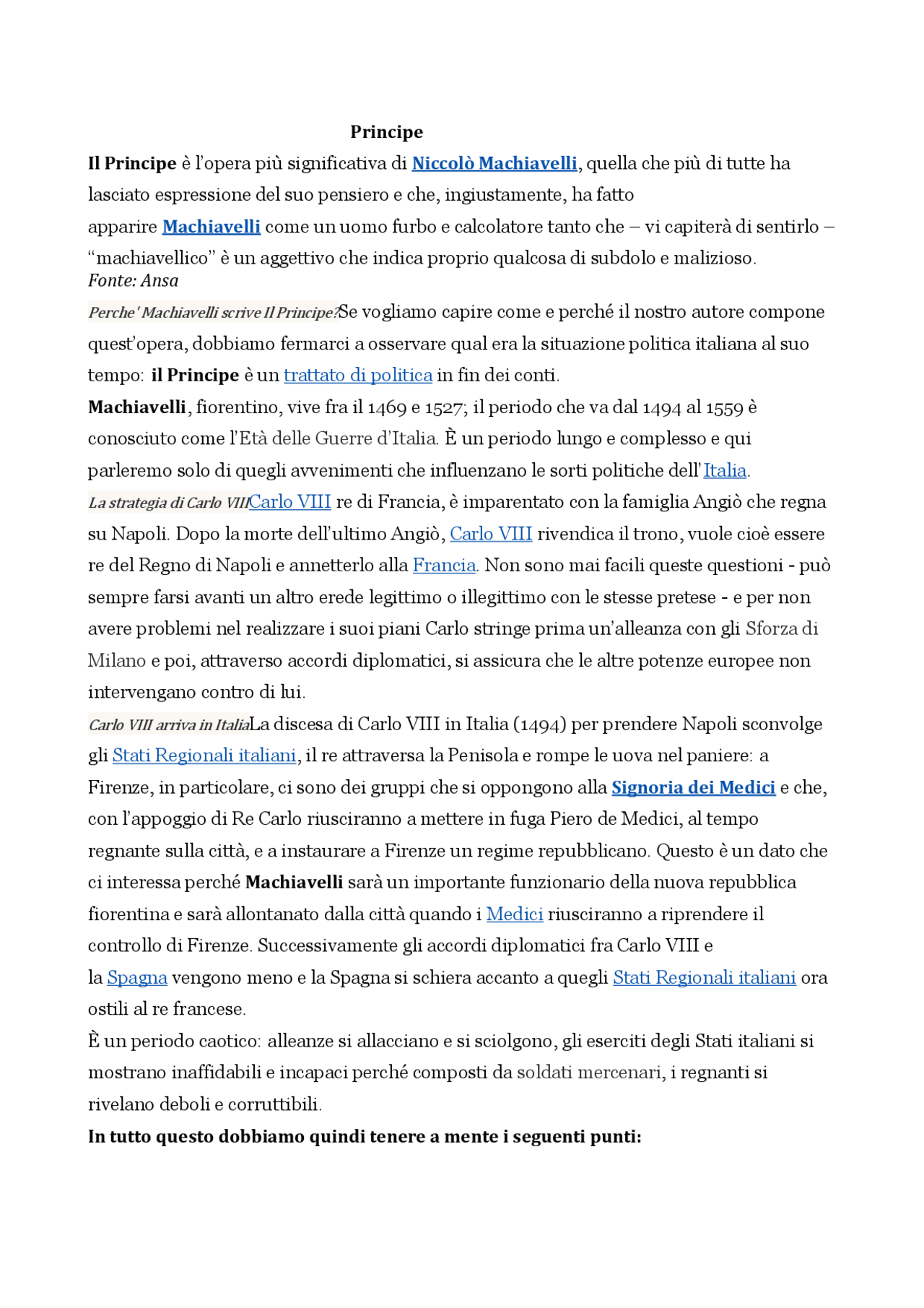 Principe Machiavelli Docsity