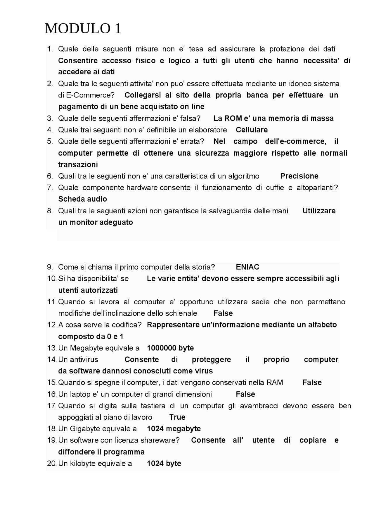 Domande Eirsaf Full tutti i moduli - Docsity