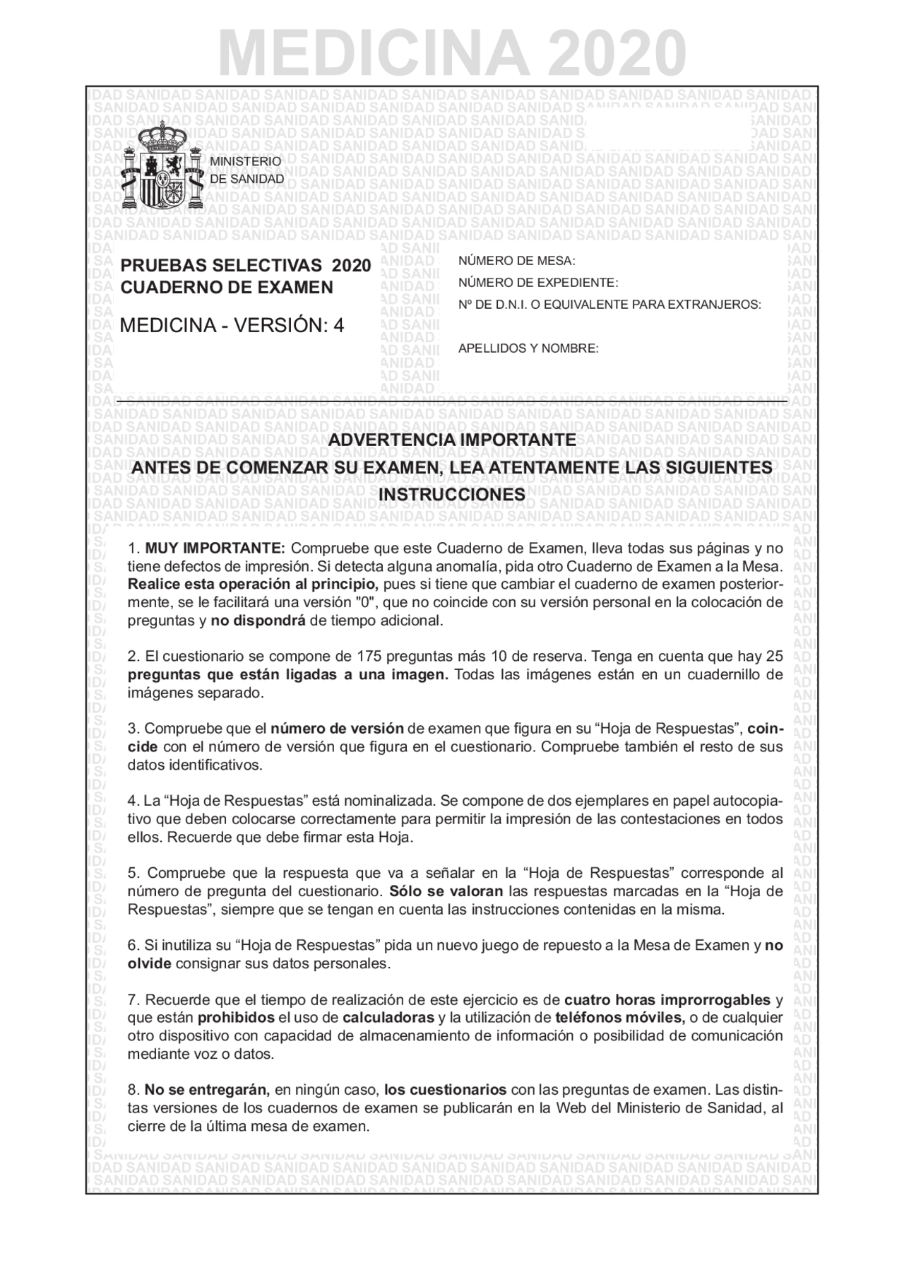 España MIR 2021 cuadernillo 5 modelos Medicina - Docsity