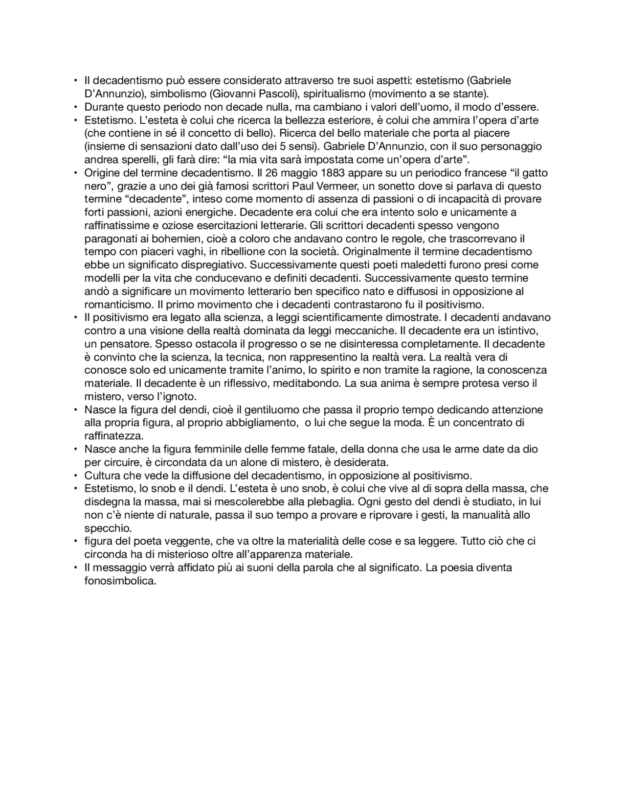 Appunti Sul Decadentismo Docsity