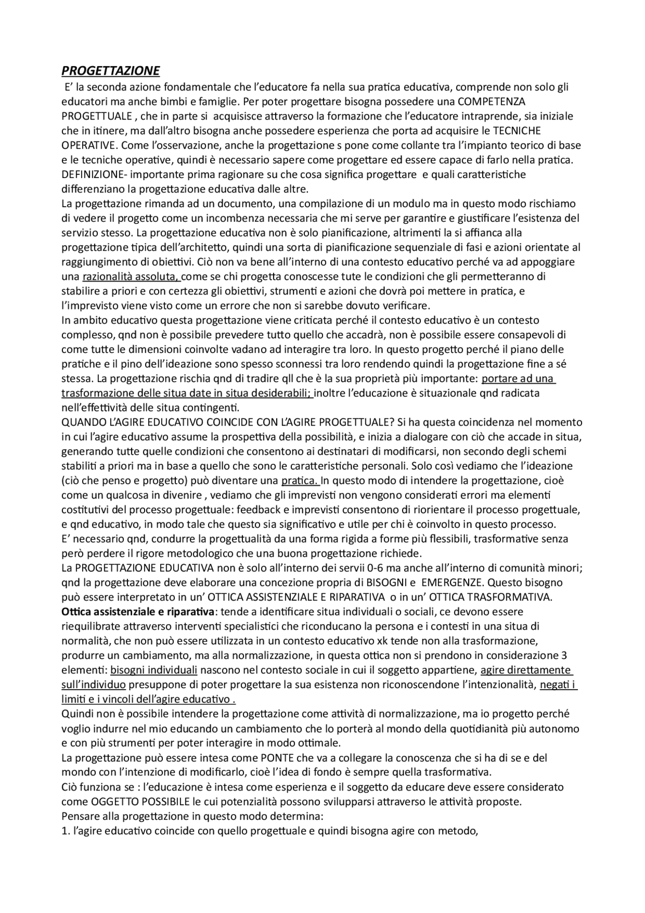 PROGETTAZIONE prima parte - Docsity