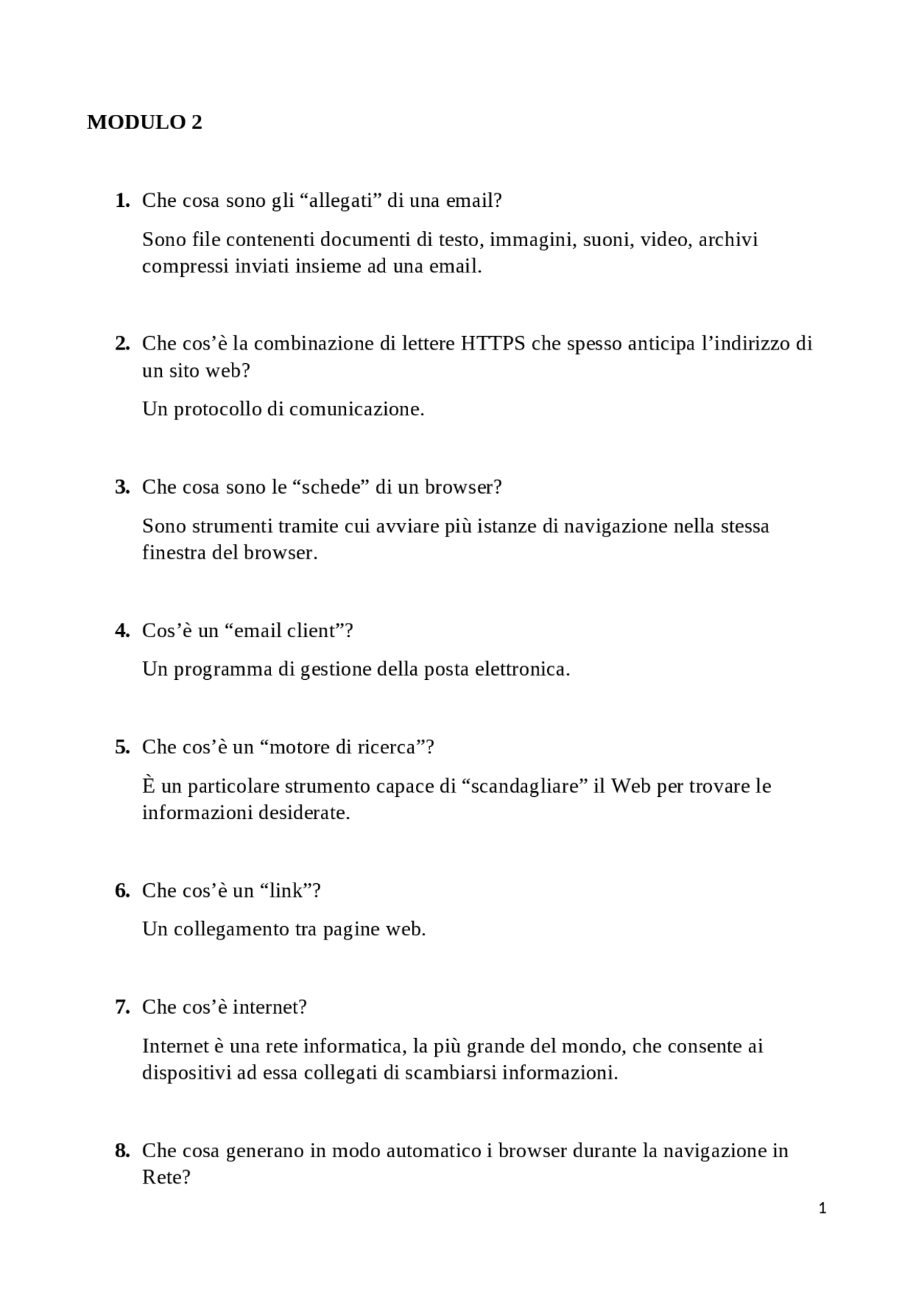 Domande e Risposte esame finale eipass 7 moduli (modulo 2) - Docsity