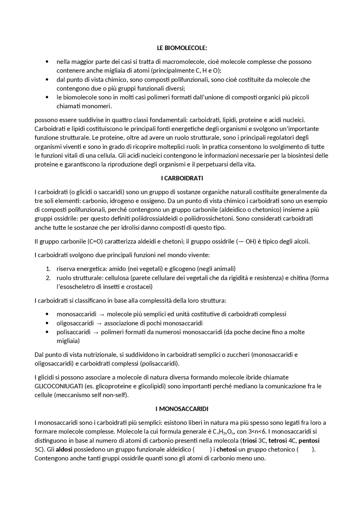 Chimica Le Biomolecole Docsity
