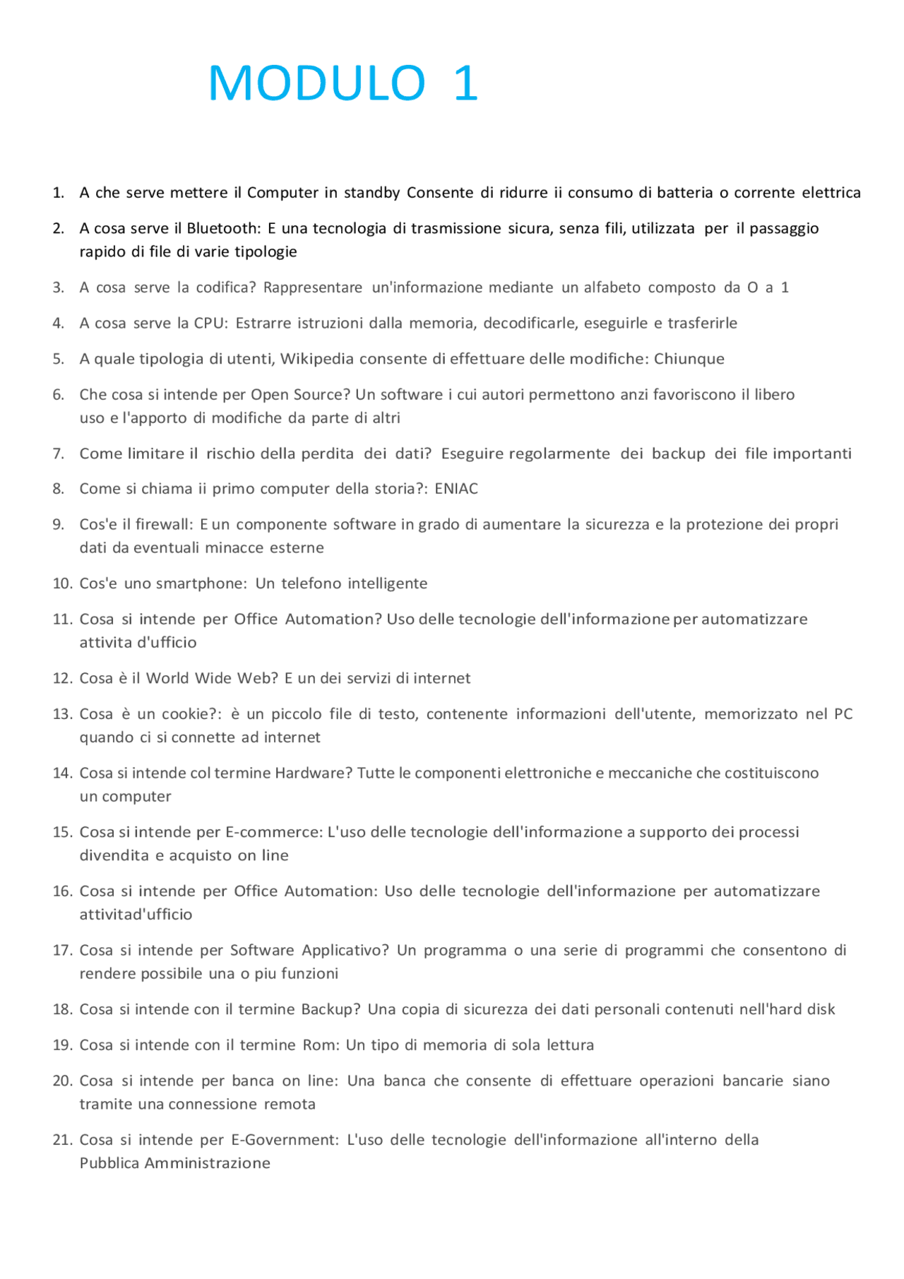 Domande con risposte - Tutti i Moduli Eirsaf full - Docsity