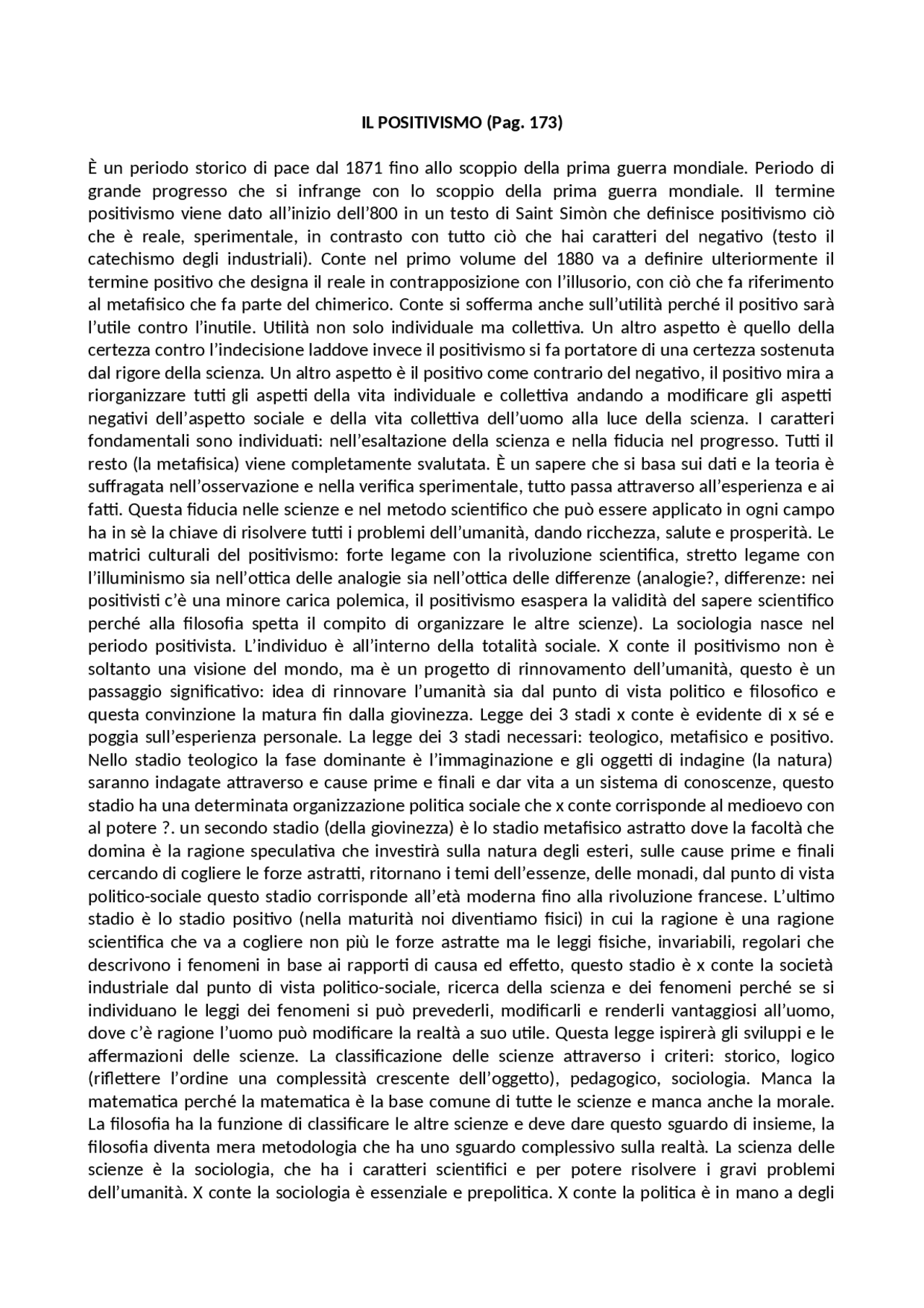 Appunti Filosofia Positivismo Liceo Classico Docsity